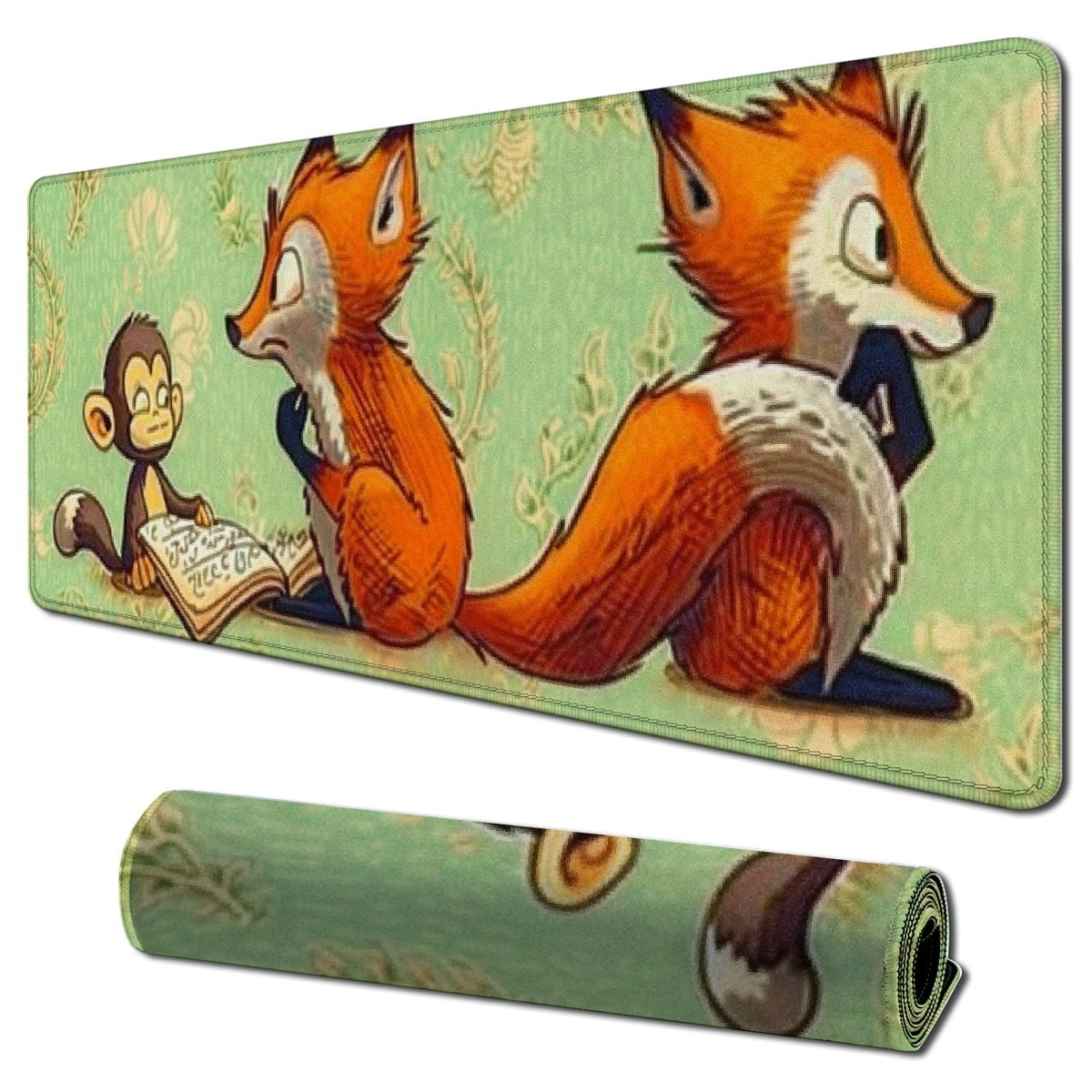 Sunflower Seeds And Foxes Prints Large Office Gaming Mouse Pad Strong Adhesion And Durability