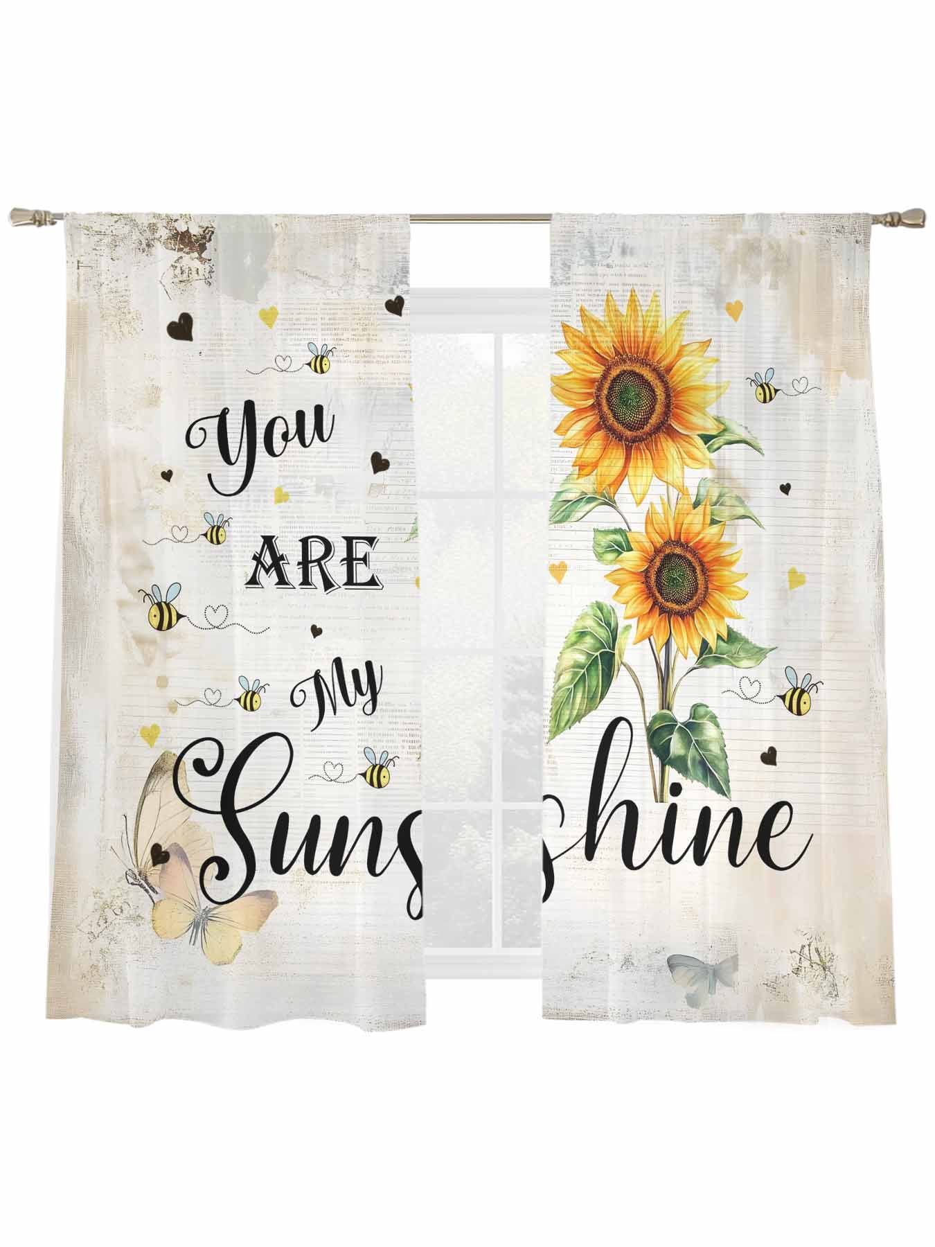 Sunflower Sheer Curtains 2 Panels Set Sunshine Farmhouse Sheer Window ...
