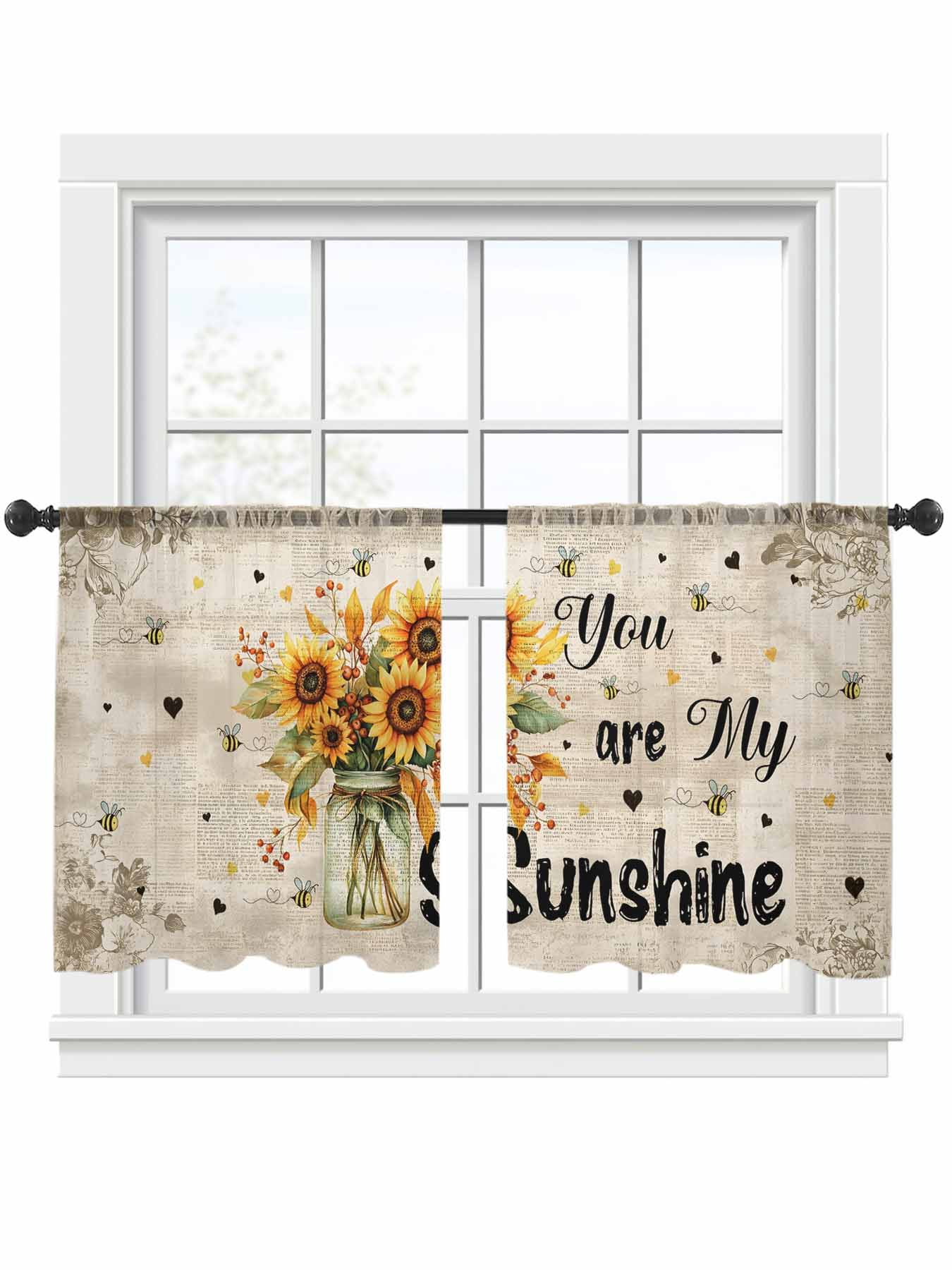 Sunflower Sheer Curtains 2 Panels Set You Are My Sunshine Yellow Floral ...