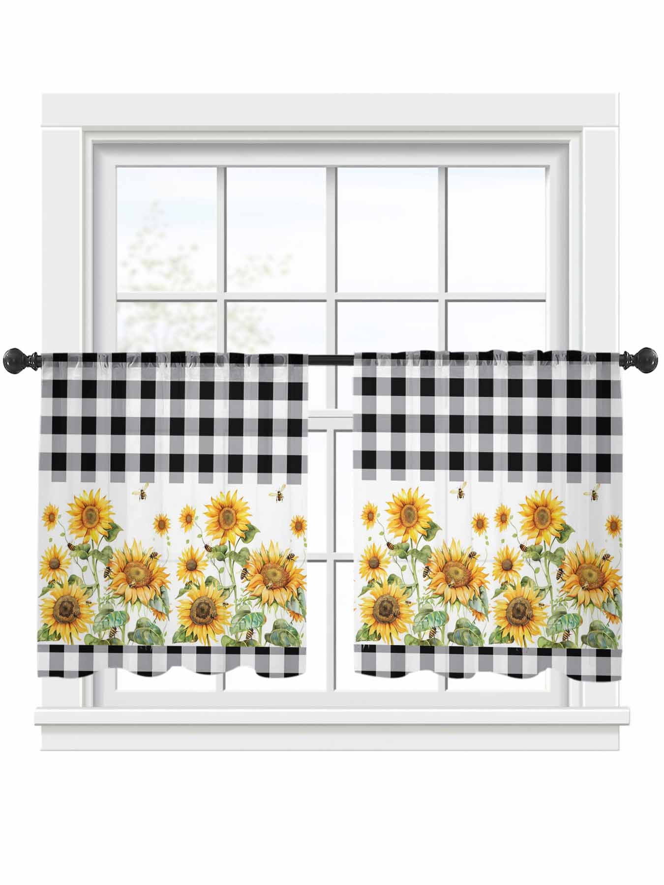 Sunflower Sheer Curtains 45 Inch Length 2 Panels Set, Semi Transparent ...
