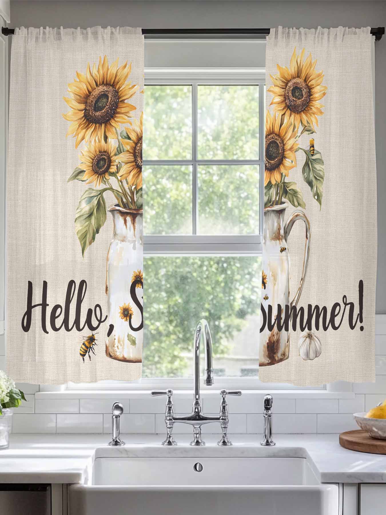 Sunflower Sheer Curtains for Living Room Bedroom Botanical Garden ...