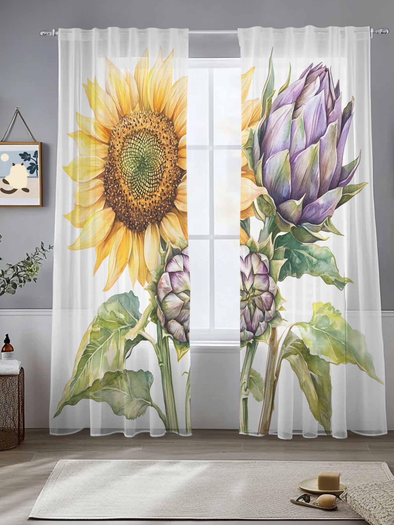 Sunflower Sheer Curtains for Living Room Bedroom Shabby Chic Budding ...