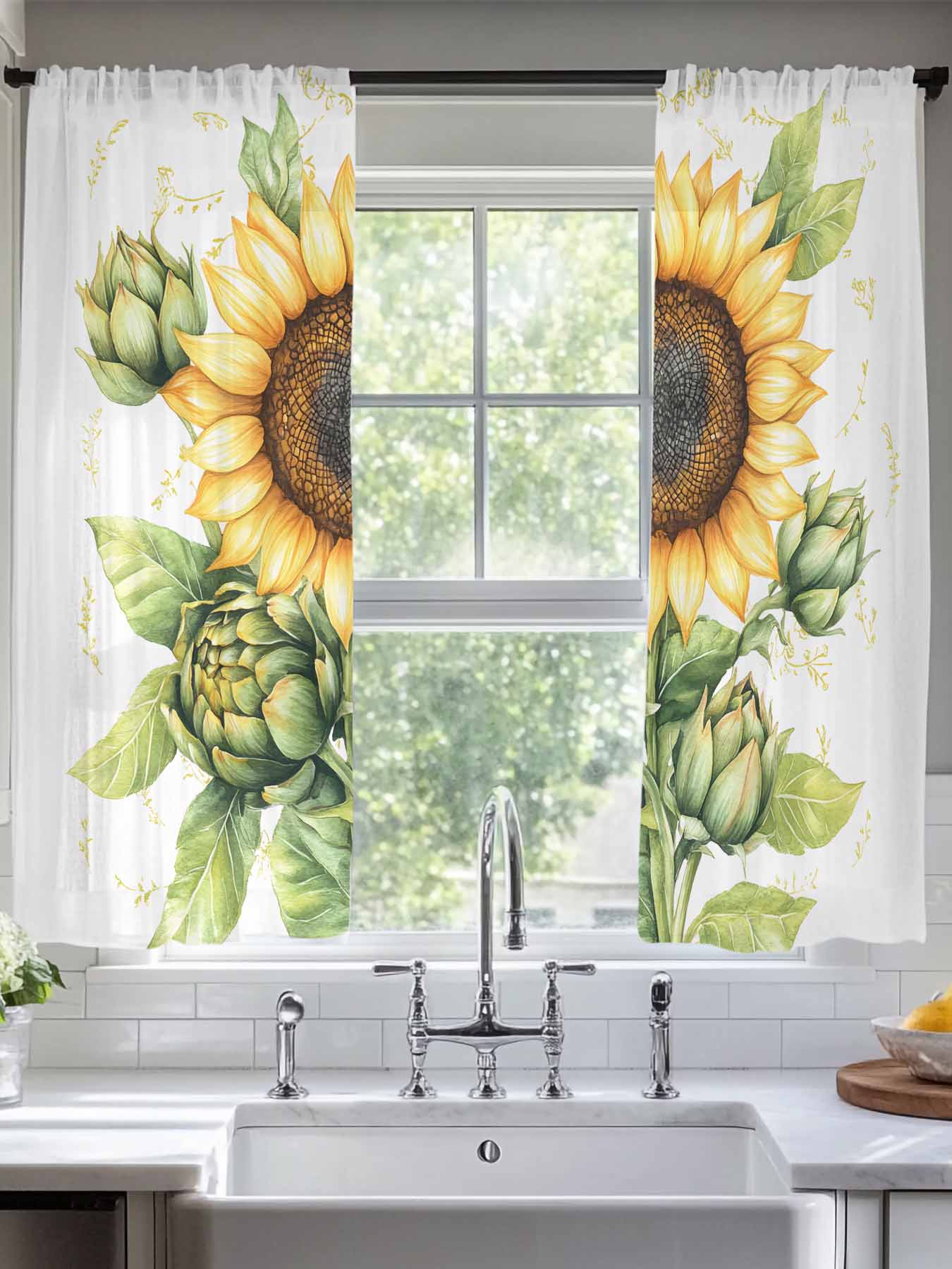 Sunflower Sheer Curtains for Living Room Bedroom Vintage Summer Plant ...