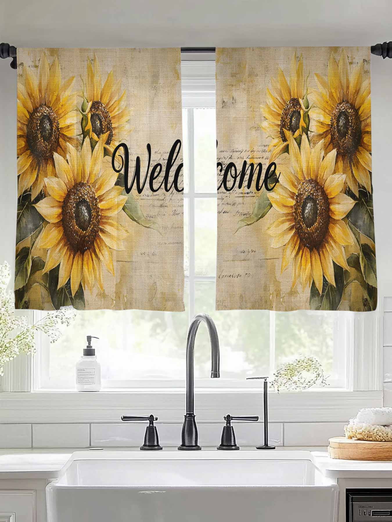 Sunflower Sheer Curtains for Living Room Bedroom Welcome Vintage Summer ...