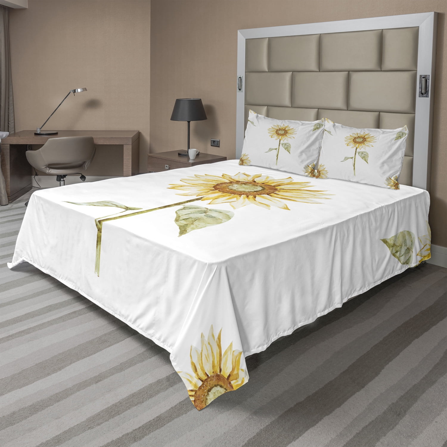 Sunflower Sheet Set, Sunflowers Watercolor Painting Effect and in ...