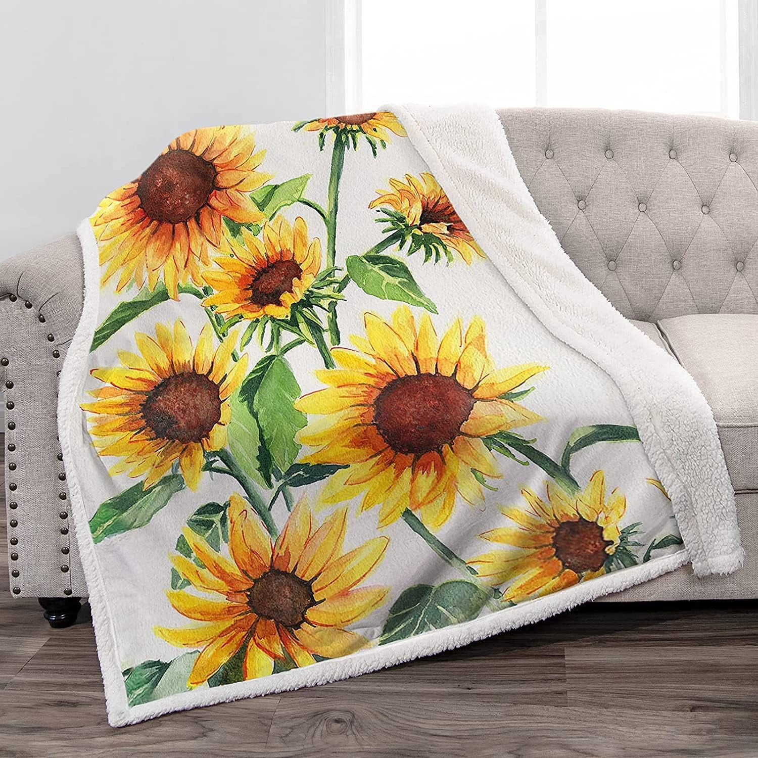 Sunflower Sherpa Blanket Print Cozy Lightweight Durable Bed Couch ...