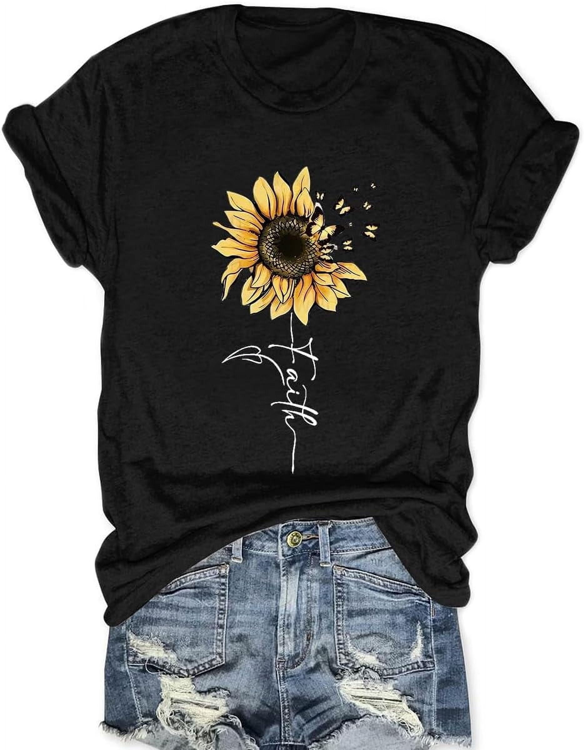 Sunflower Shirts for Women Faith Graphic Tees Short Sleeve Loose Fit ...