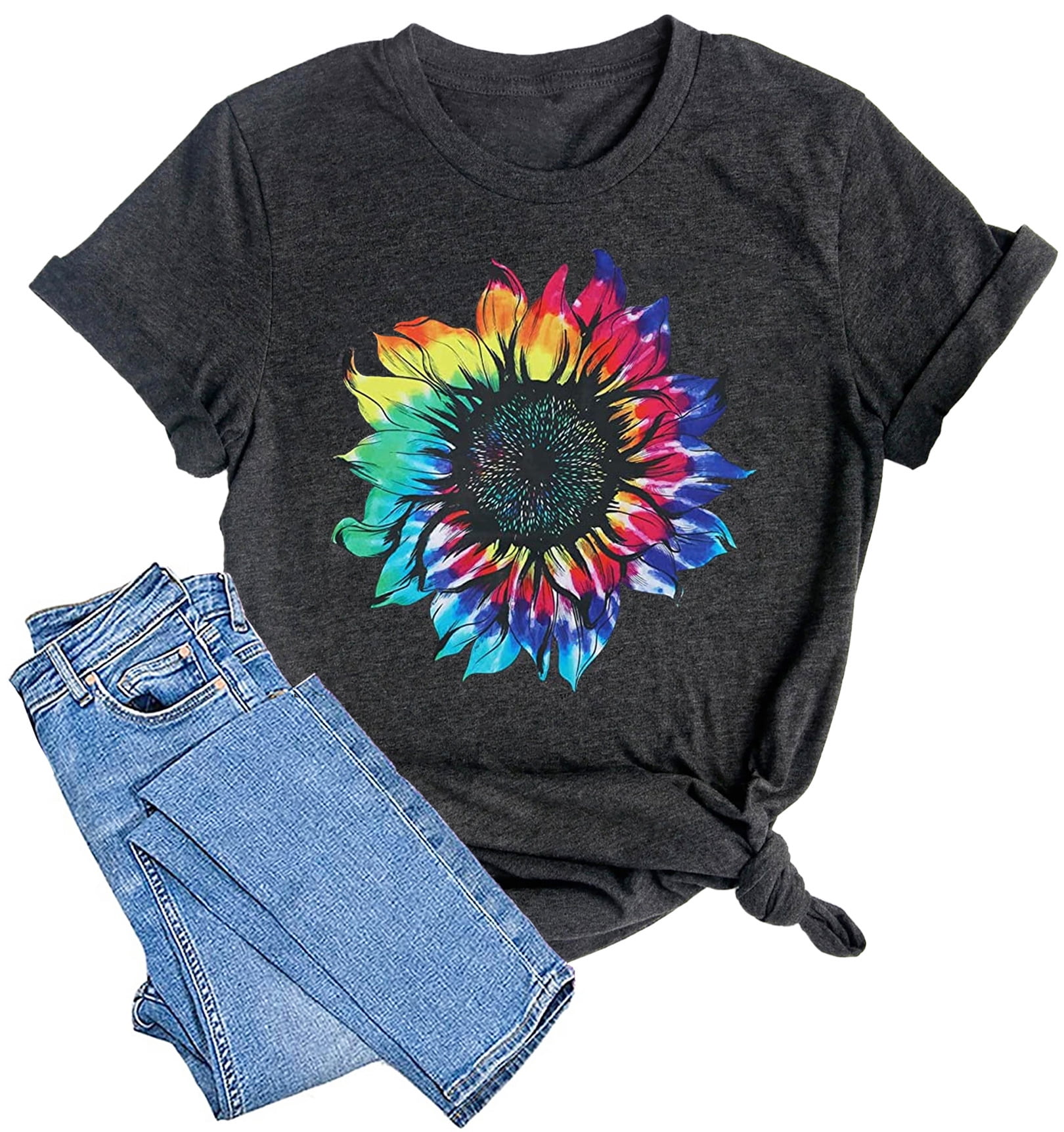 Sunflower Shirts for Women Flower Graphic Tees Shirts Inspirational ...