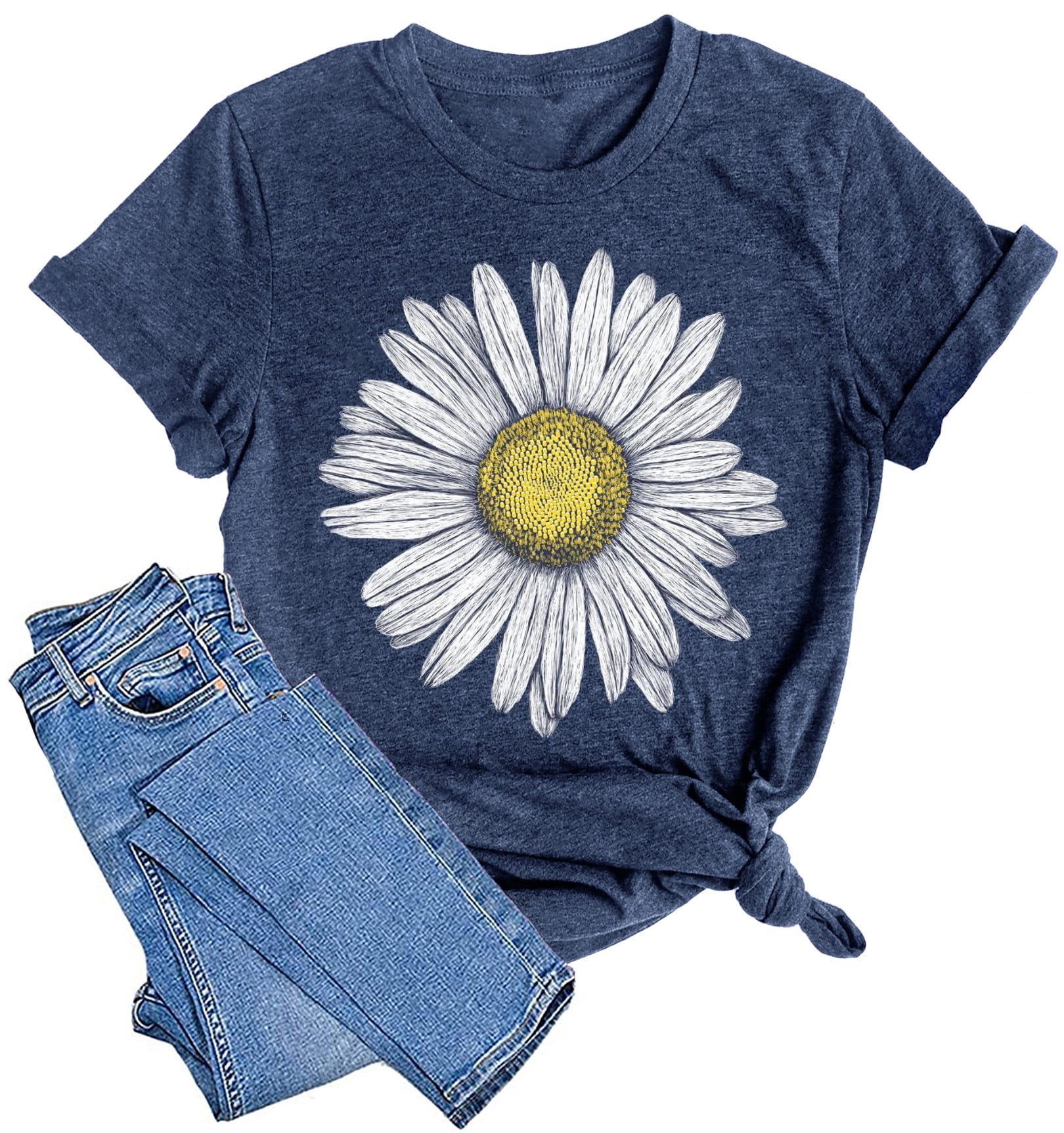 YI XIANG RAN Sunflower Graphic Tee, Women Casual Floral Short Sleeve T ...