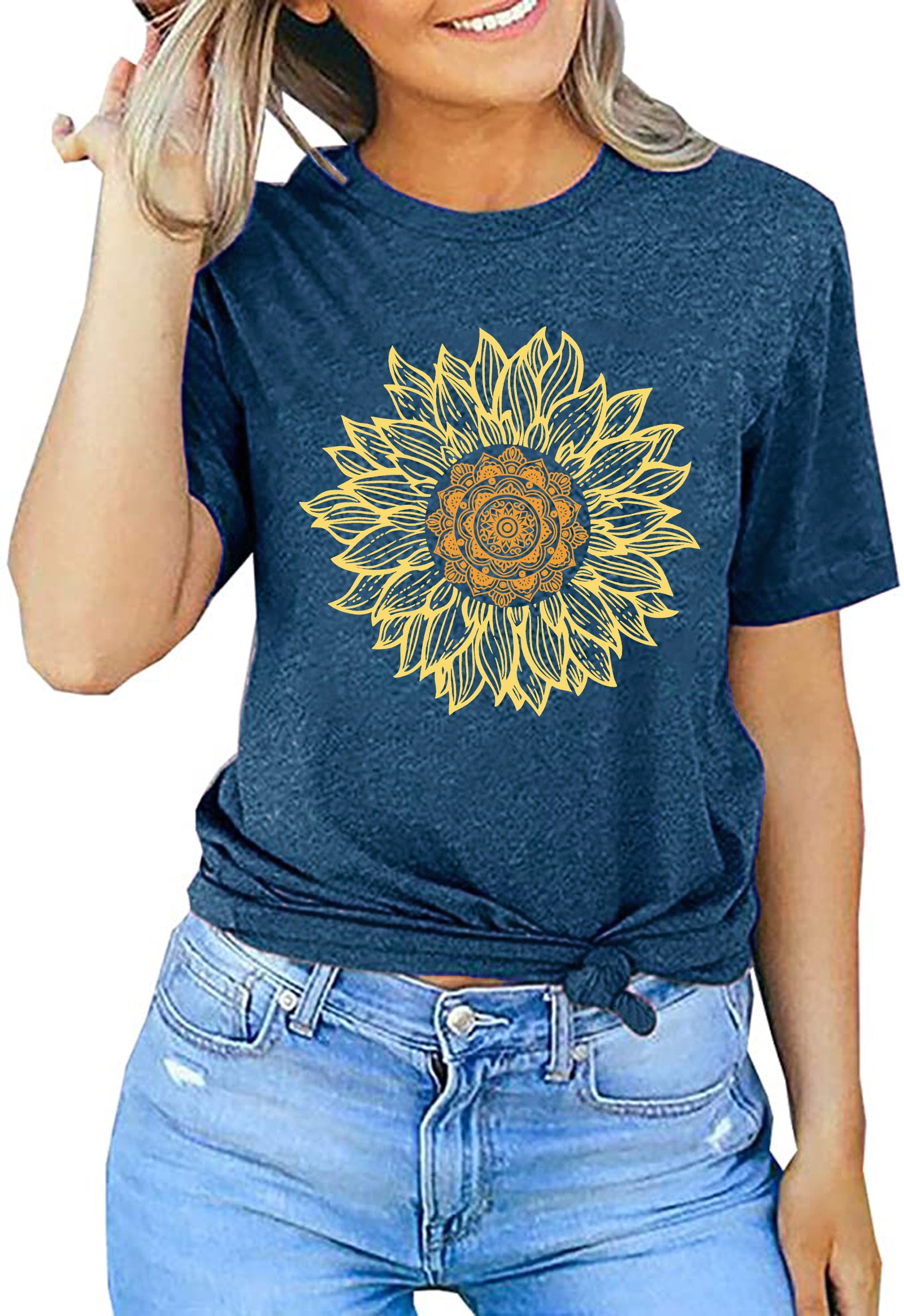 Sunflower Shirts for Women Flower Graphic Tees Shirts Inspirational ...