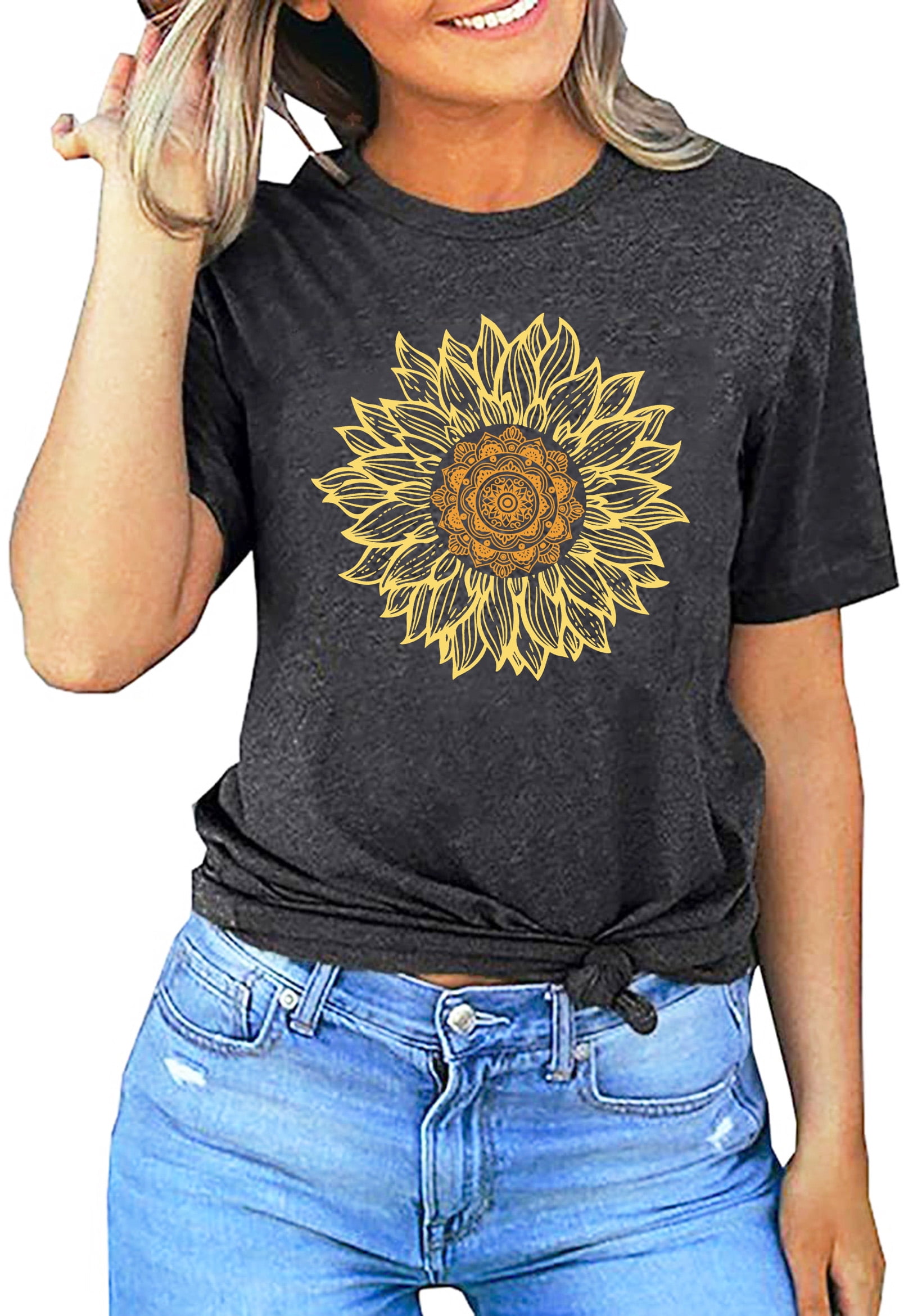 Sunflower Shirts for Women Flower Graphic Tees Shirts Inspirational ...