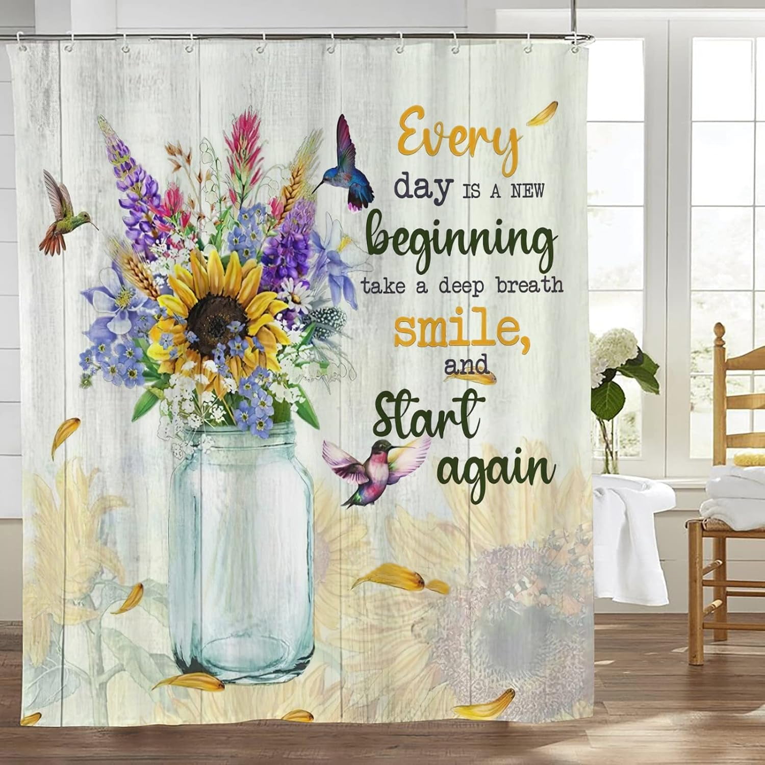Sunflower Shower Curtain Farmhouse Sunflower Flower Inspirational ...