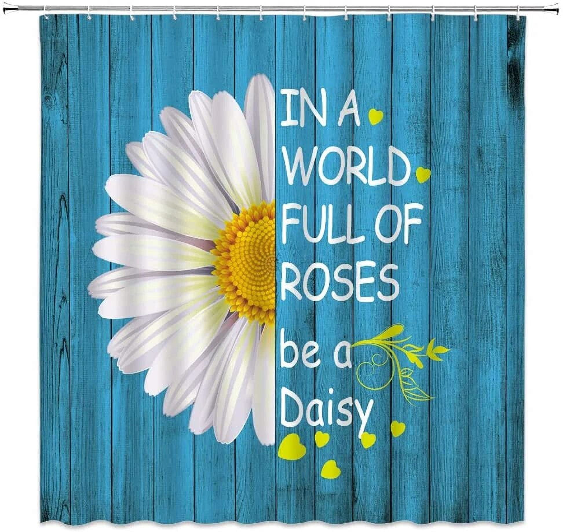 Sunflower Shower Curtain Wooden Boards Background Inspirational Quotes