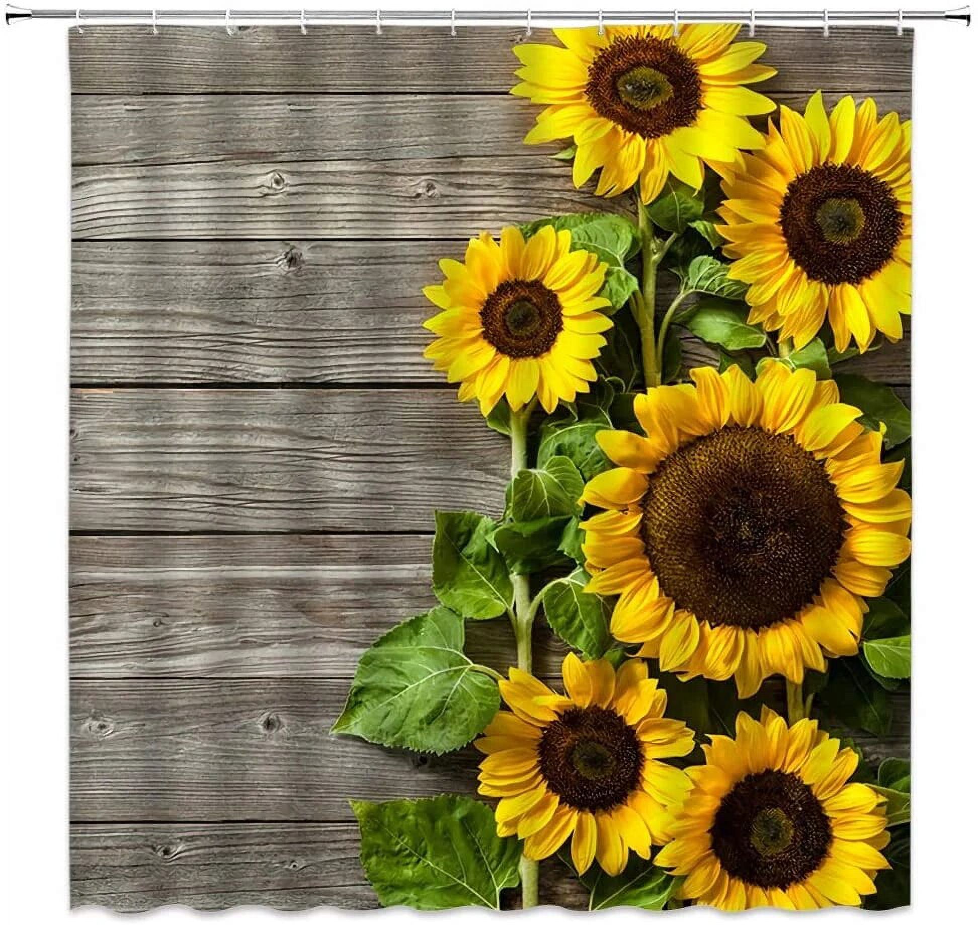 Sunflower Shower Curtain Wooden Boards Background Inspirational Quotes ...