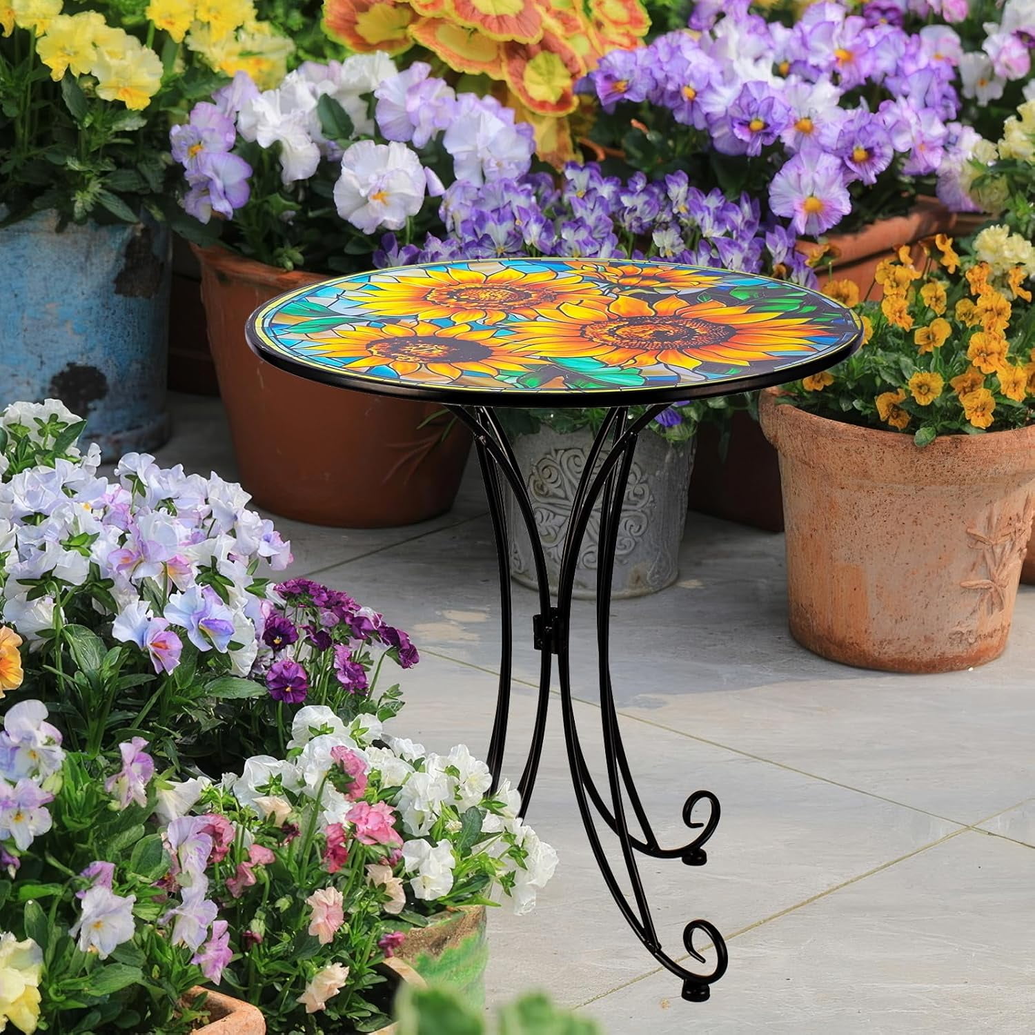Sunflower Side Table Outdoor, 18 Inch Metal Accent Table, Indoor Small ...