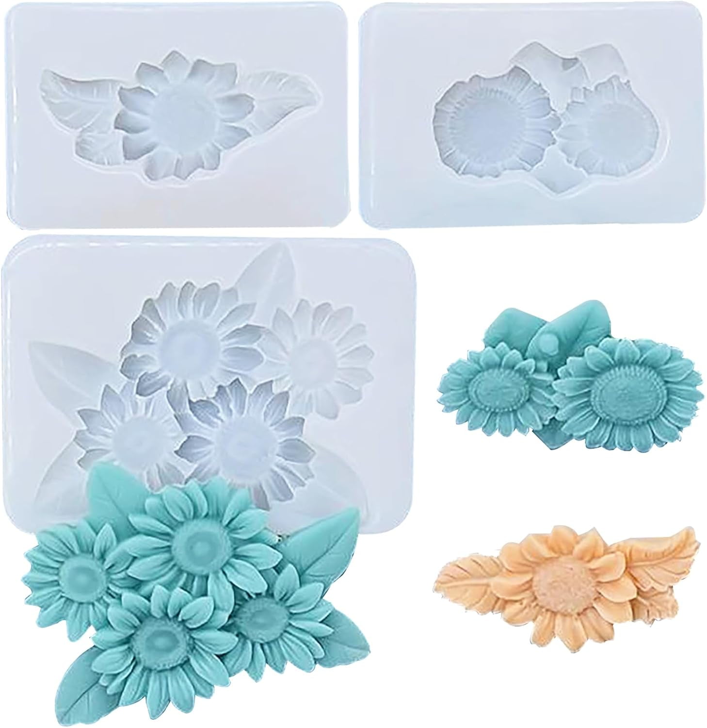 Sunflower Silicone Mold 3 Pcs, 3D Flower Chocolate Fondant Mold for ...