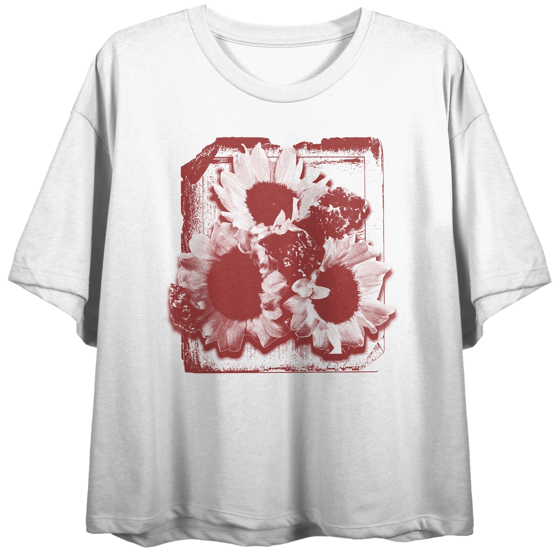 Sunflower Single Color Photocopy Crew Neck Short Sleeve Women's White ...