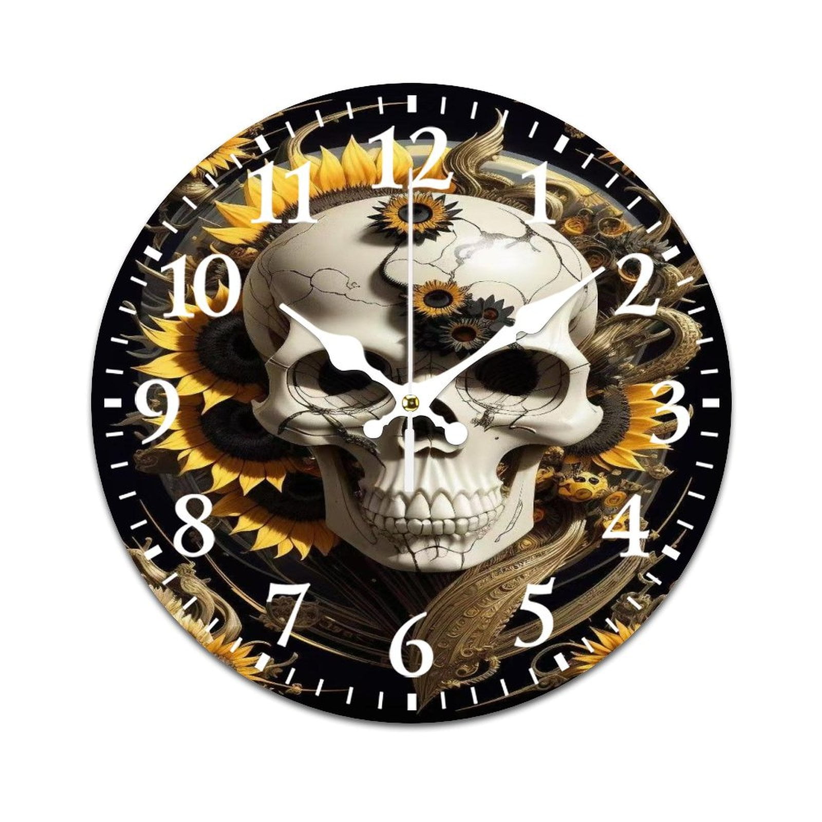 Sunflower Skull (4) Wall Clock Modern Design Clocks Wall Hanging Home ...
