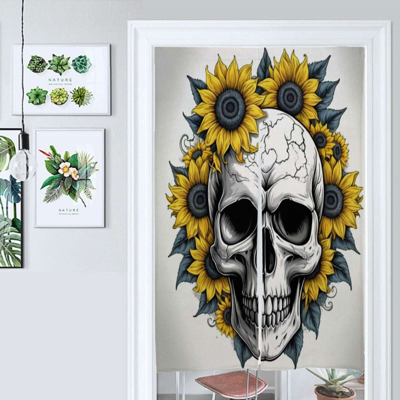 Sunflower Skull Door Curtain Nordic Living Room DoorCurtain Porch ...
