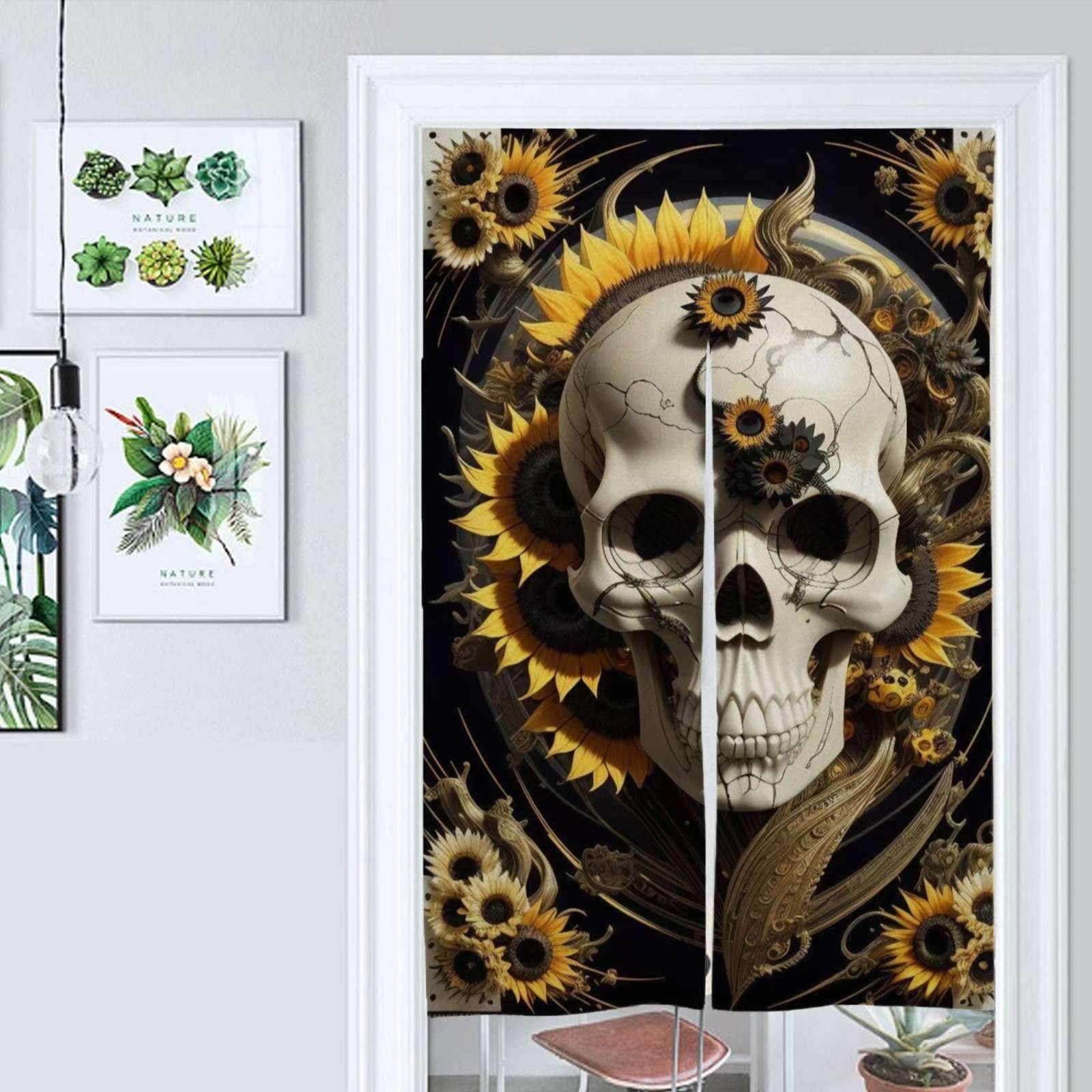 Sunflower Skull Door Curtain Nordic Living Room DoorCurtain Porch ...