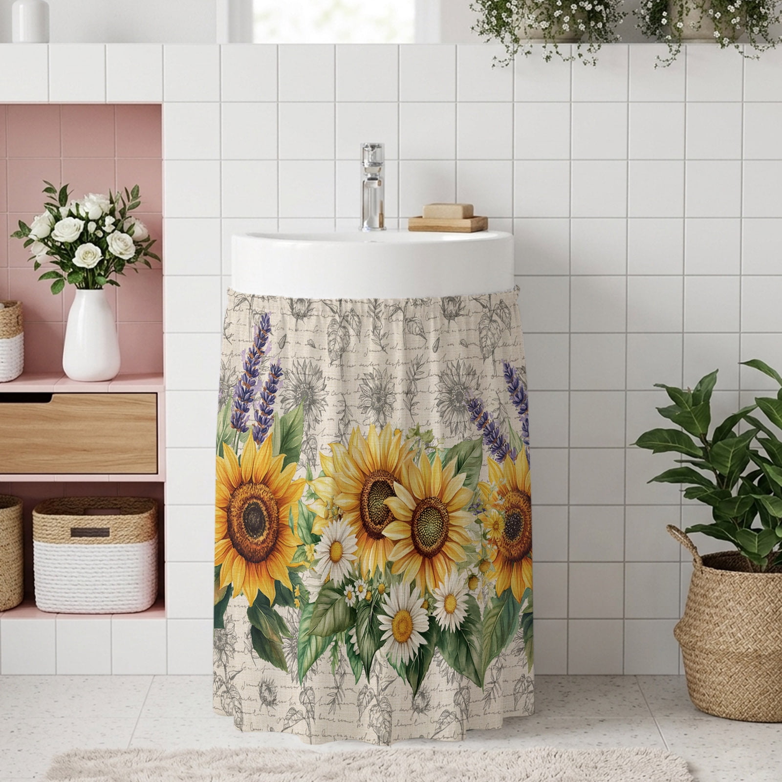 Sunflower Small Cabinet Curtain 11''x13'', Summer Botanical Lavender ...