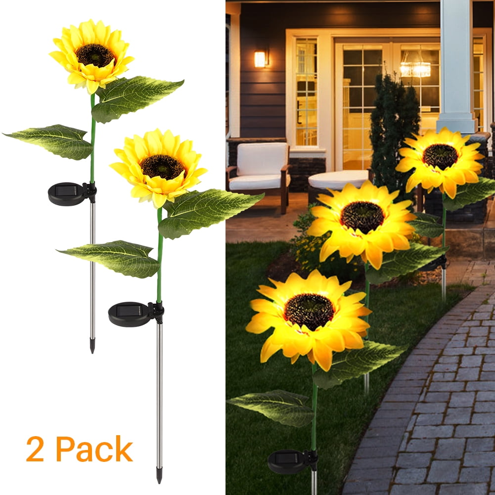 VIIWII Sunflower Solar Lights Outdoor, 2 Pack LED Yard Pathway Decor ...