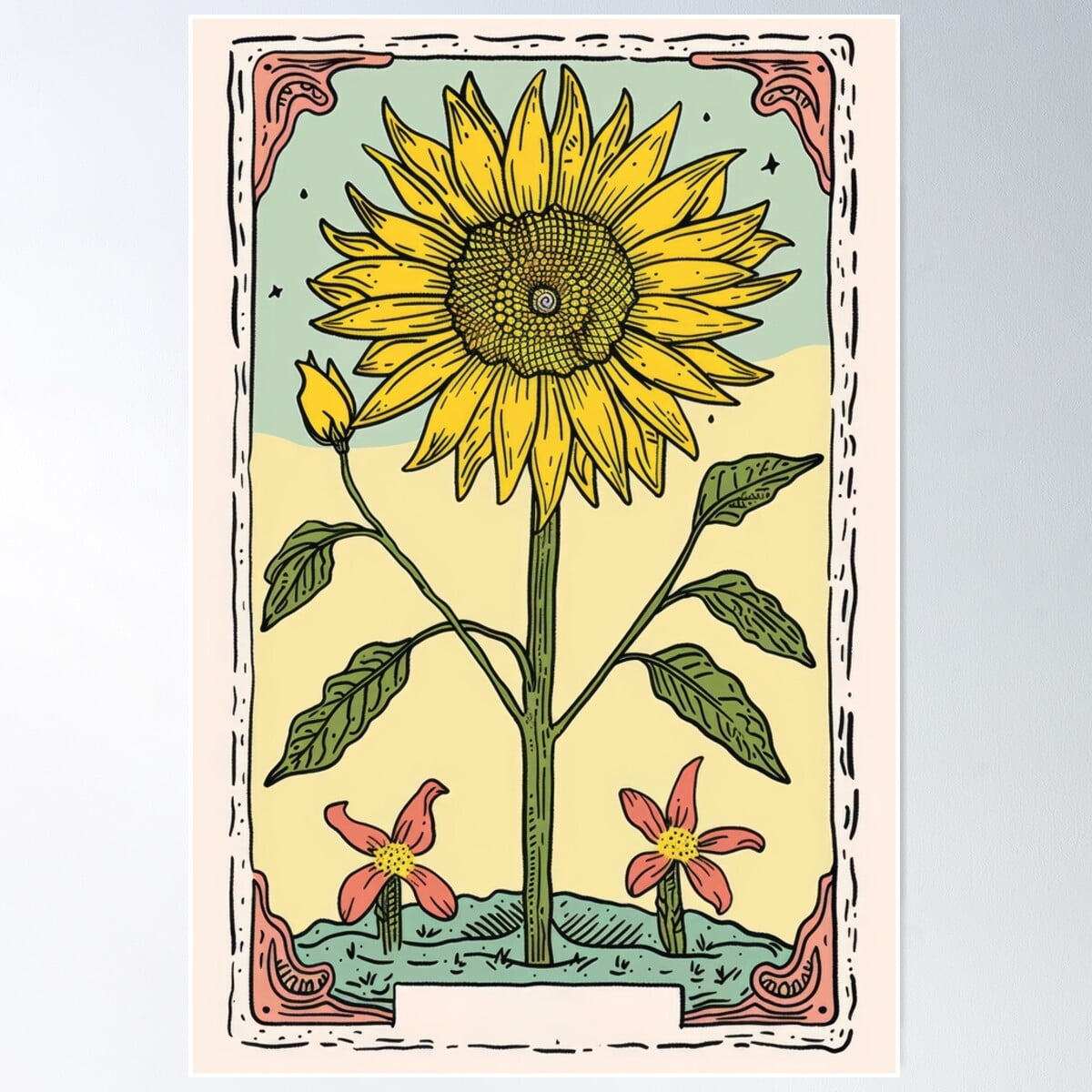 Sunflower Splendour - Art Deco Botanical Illustration Poster Wall Art ...