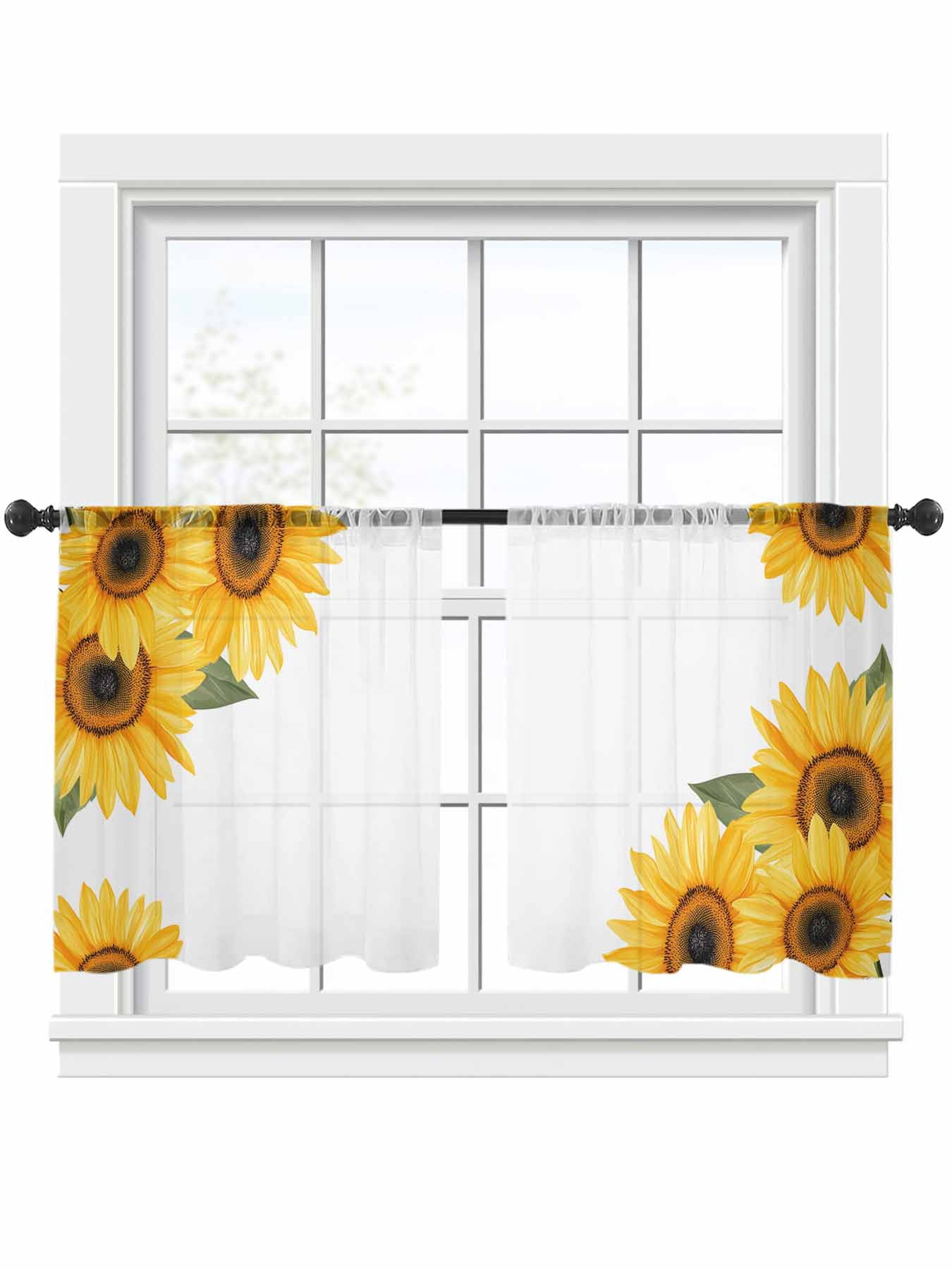 Sunflower Spring Sheer Curtains 54 Inch Length 2 Panels Set, Semi ...