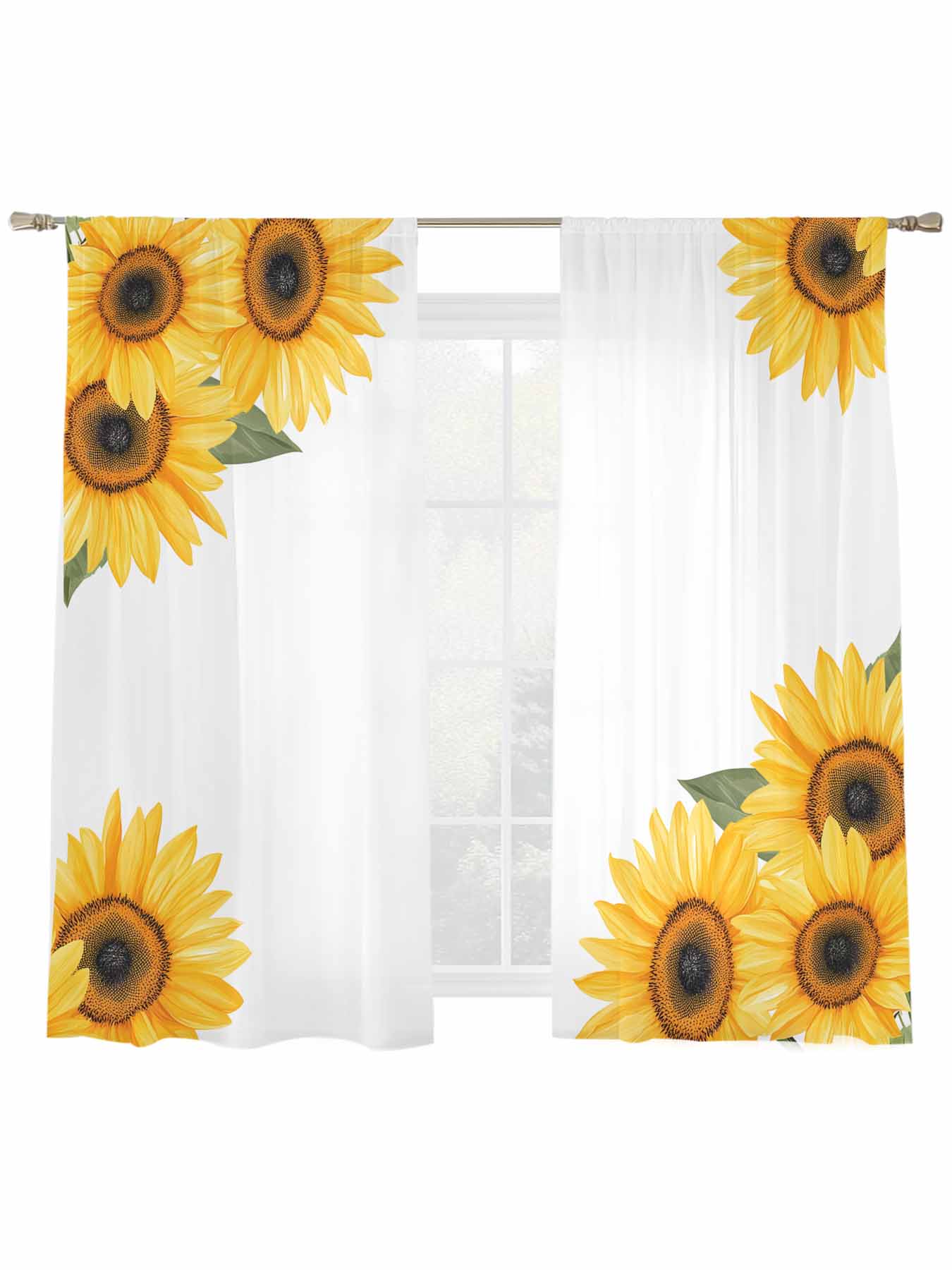 Sunflower Spring Sheer Curtains 72 Inch Length 2 Panels Set, Semi ...