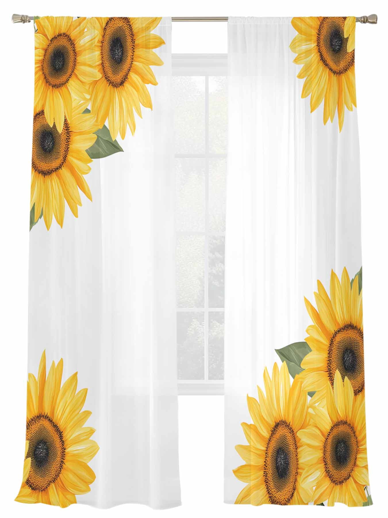 Sunflower Spring Sheer Curtains 84 Inch Length 2 Panels Set, Semi ...