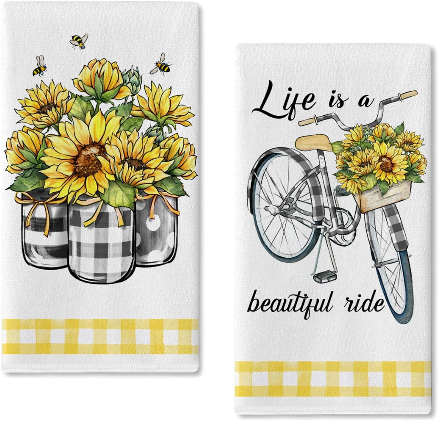 Sunflower Spring Summer Kitchen Dish Towels Set of 2, Life is A ...