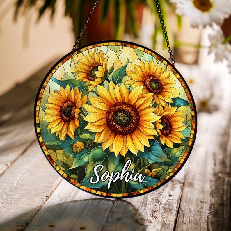 Sunflower Stained Glass Suncatcher, Floral Window Hanging Decor ...