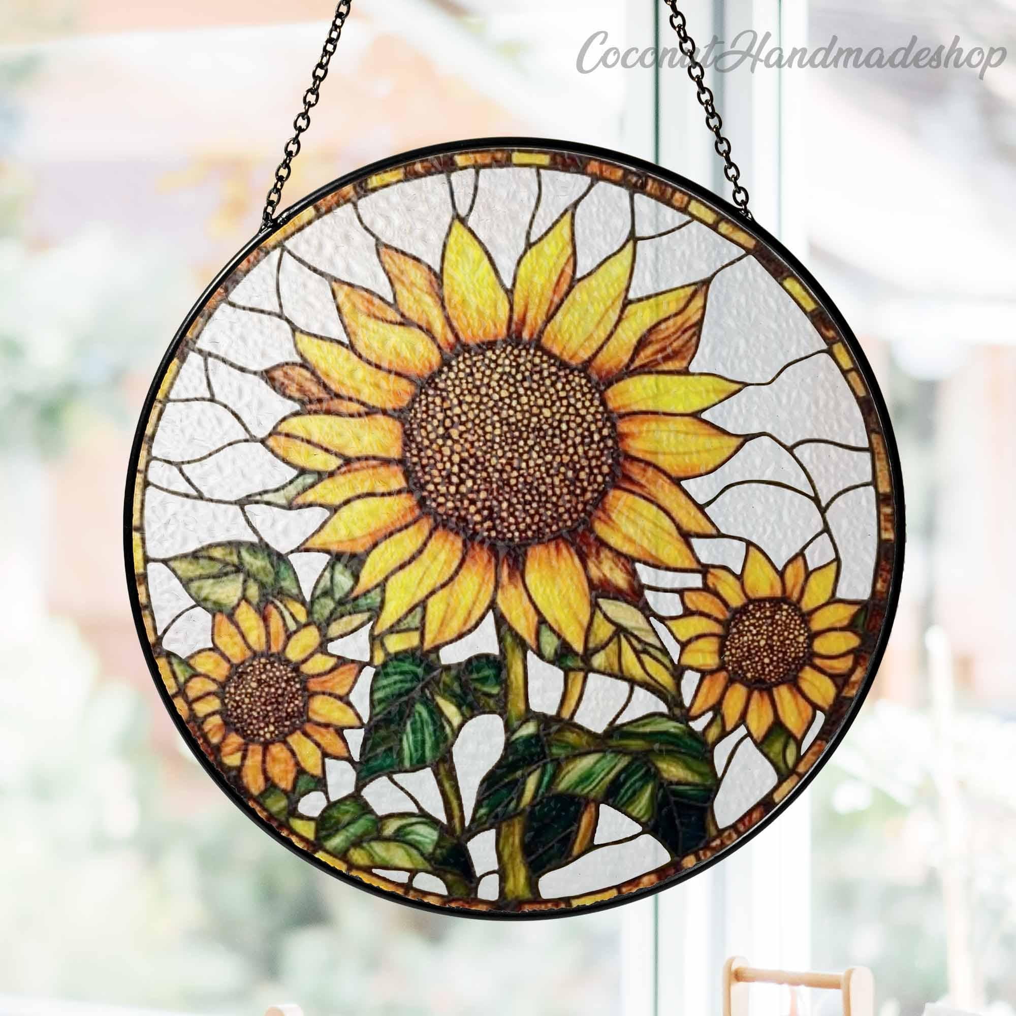 Sunflower Stained Glass Suncatcher, Floral Window Hanging, Sunflower ...