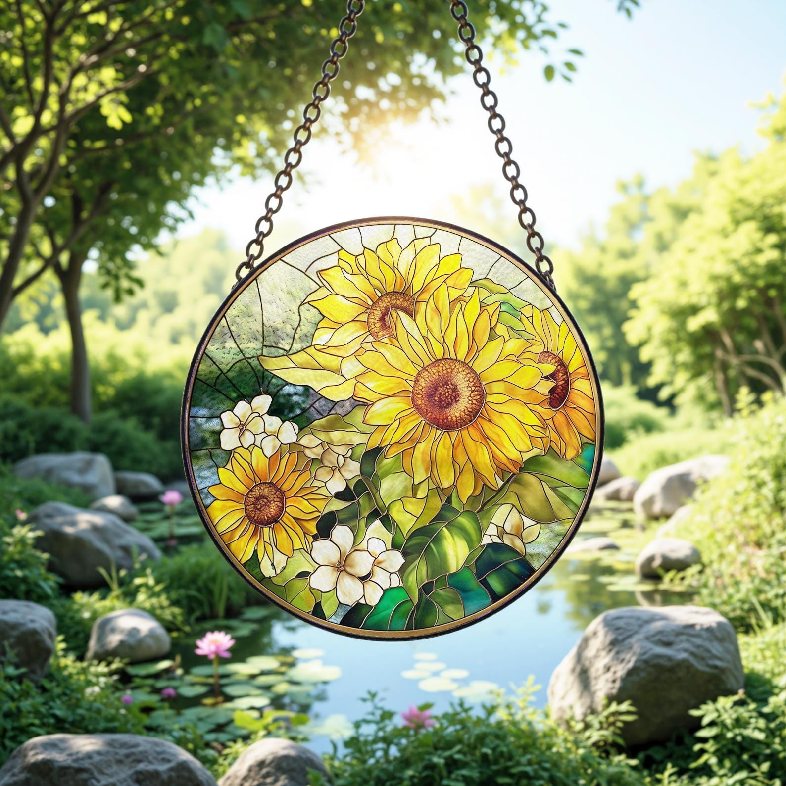 Sunflower Stained Glass Suncatcher Window Hanging Garden Decor Mothers ...