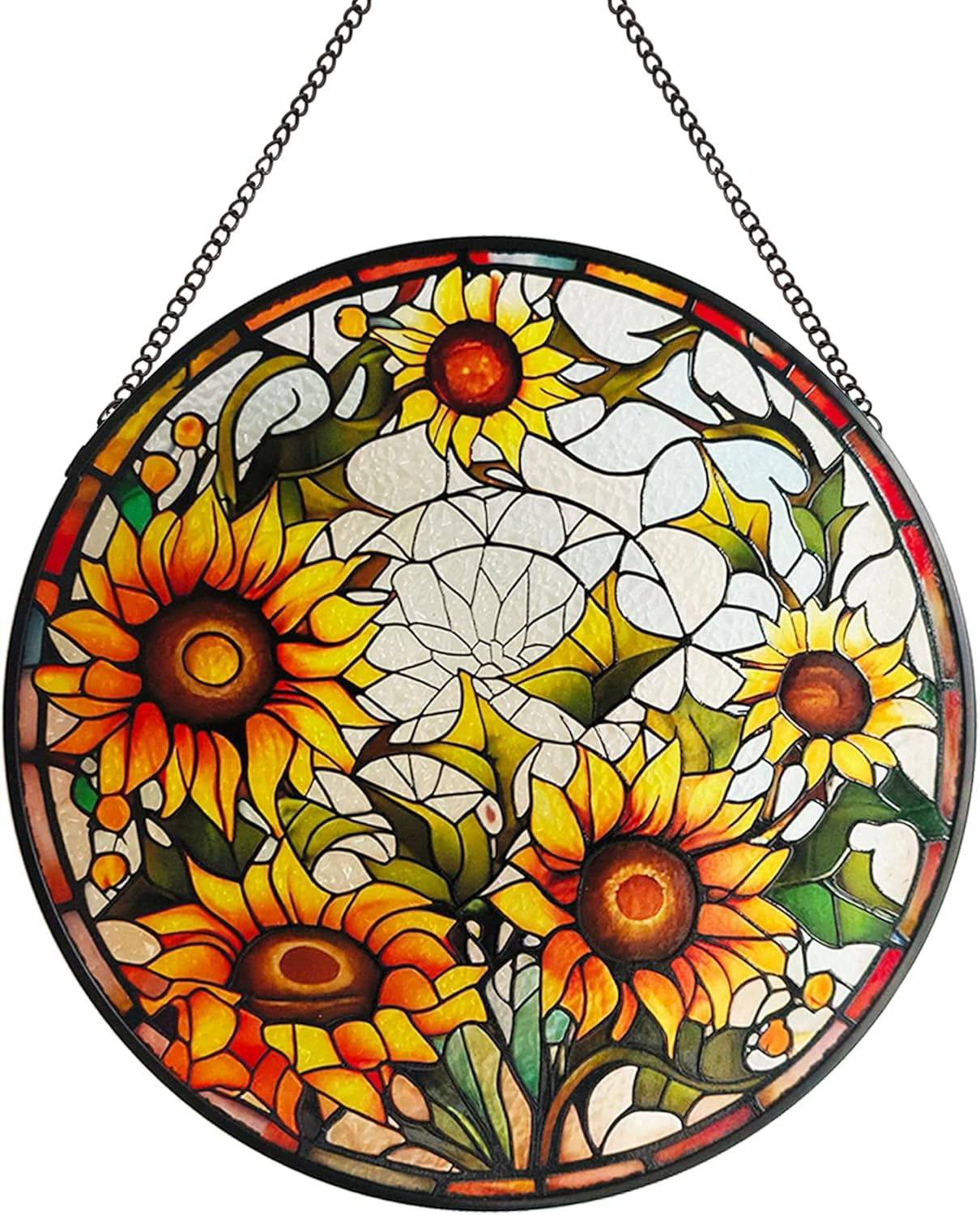 Sunflower Stained Glass Suncatchers, Round Sunflower Stained Glass ...