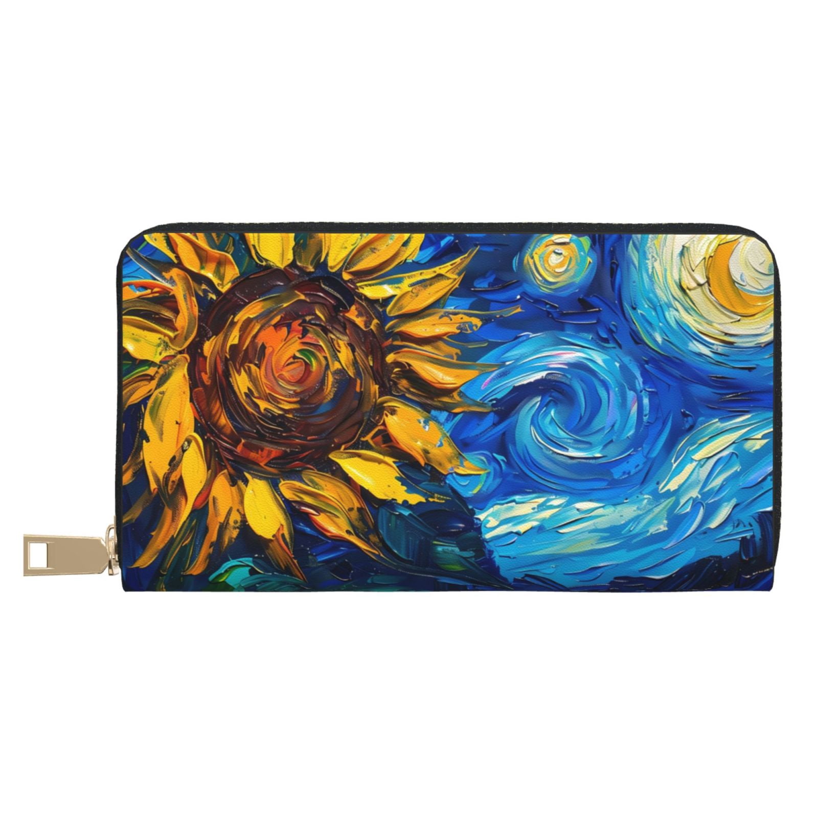 Sunflower Starry Night Vibes Wallet Women, Leather Bifold Multi Card ...