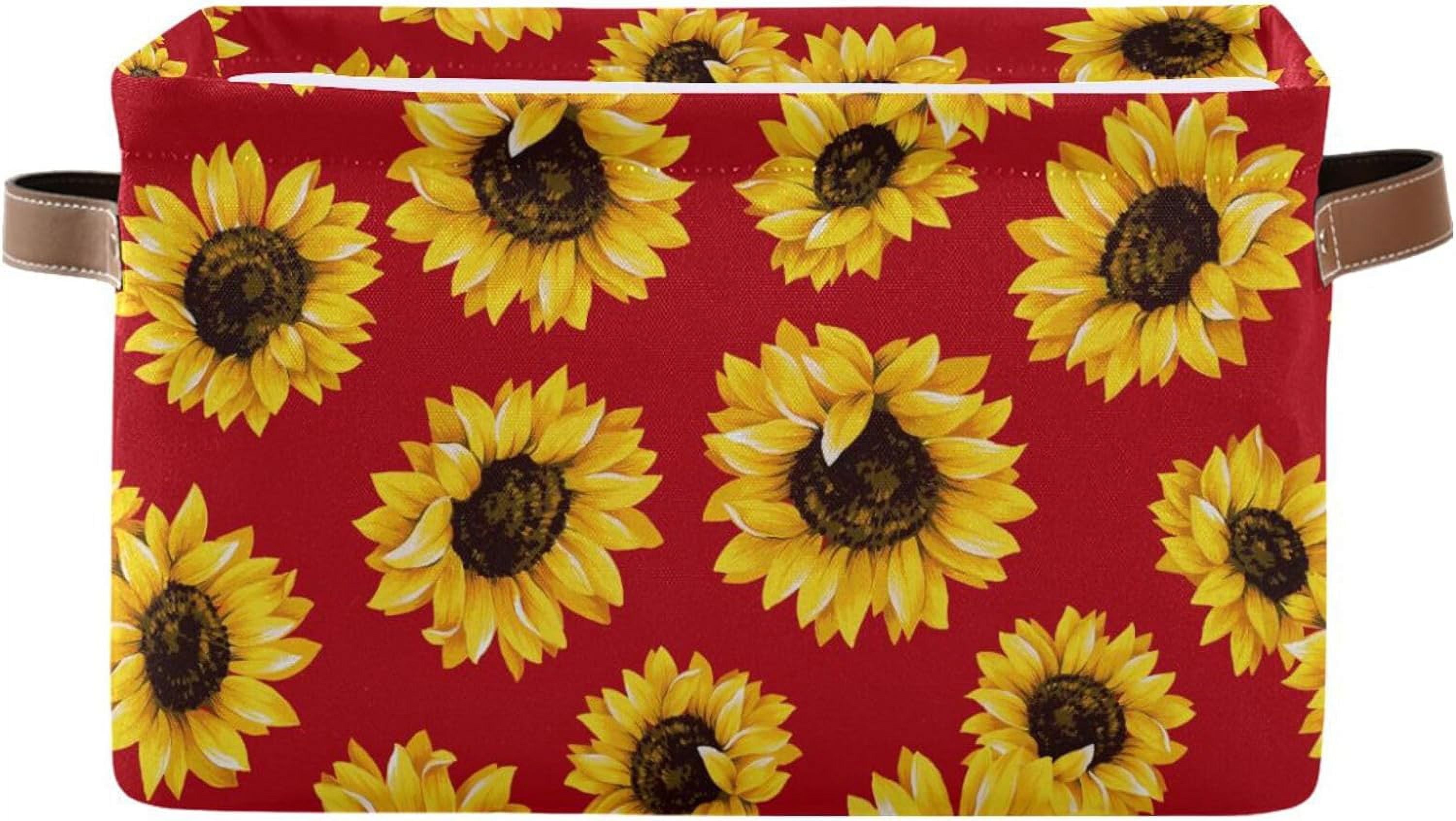 Sunflower Storage Basket, Durable Canvas Organizer With Handles Large ...