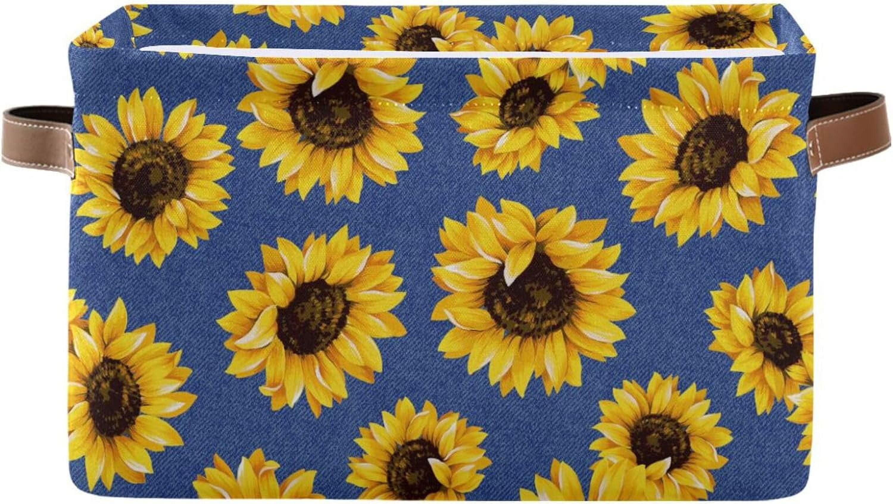 Sunflower Storage Basket, Durable Canvas Organizer With Handles Large ...