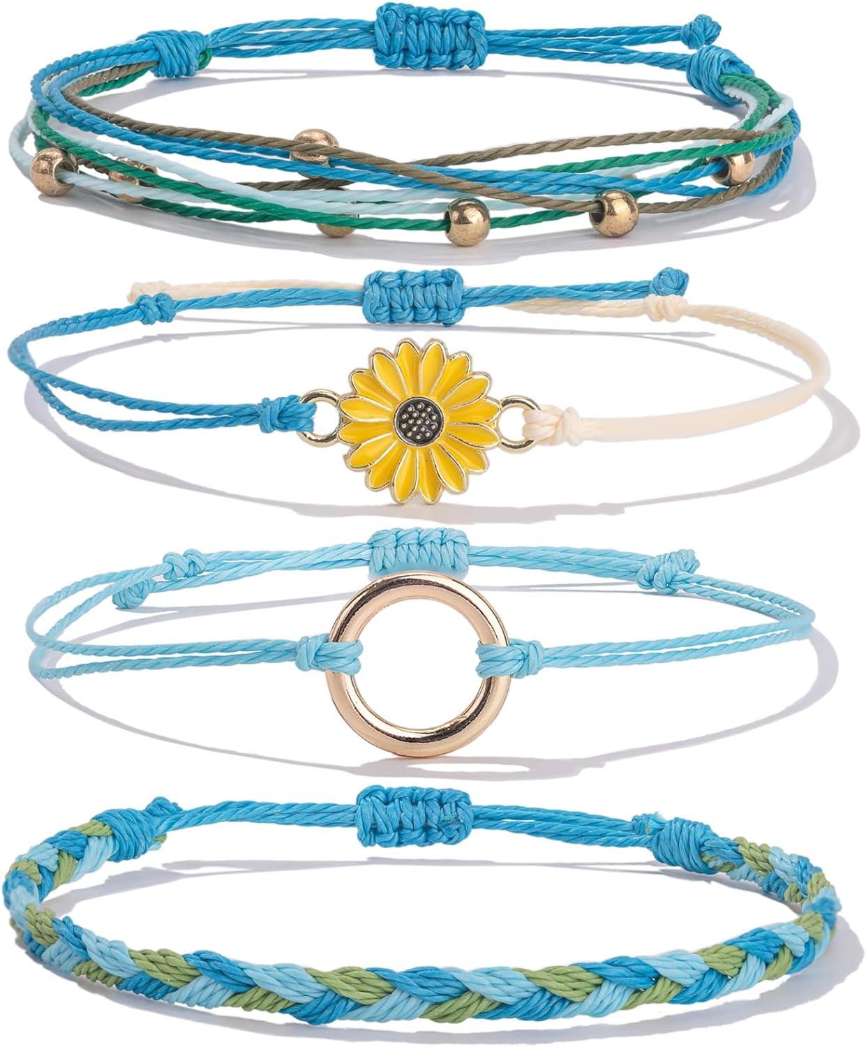 Sunflower String Bracelet Handmade Braided Rope Charms Boho Surfer ...