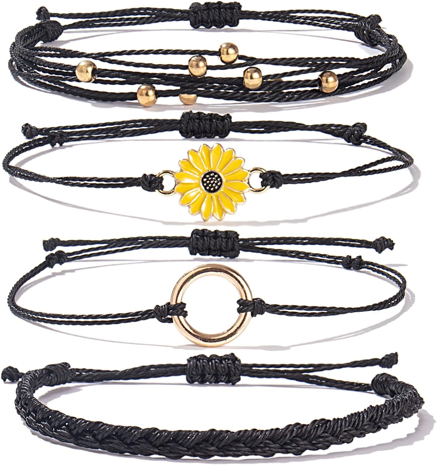 Sunflower String Bracelet Handmade Braided Rope Charms Boho Surfer ...