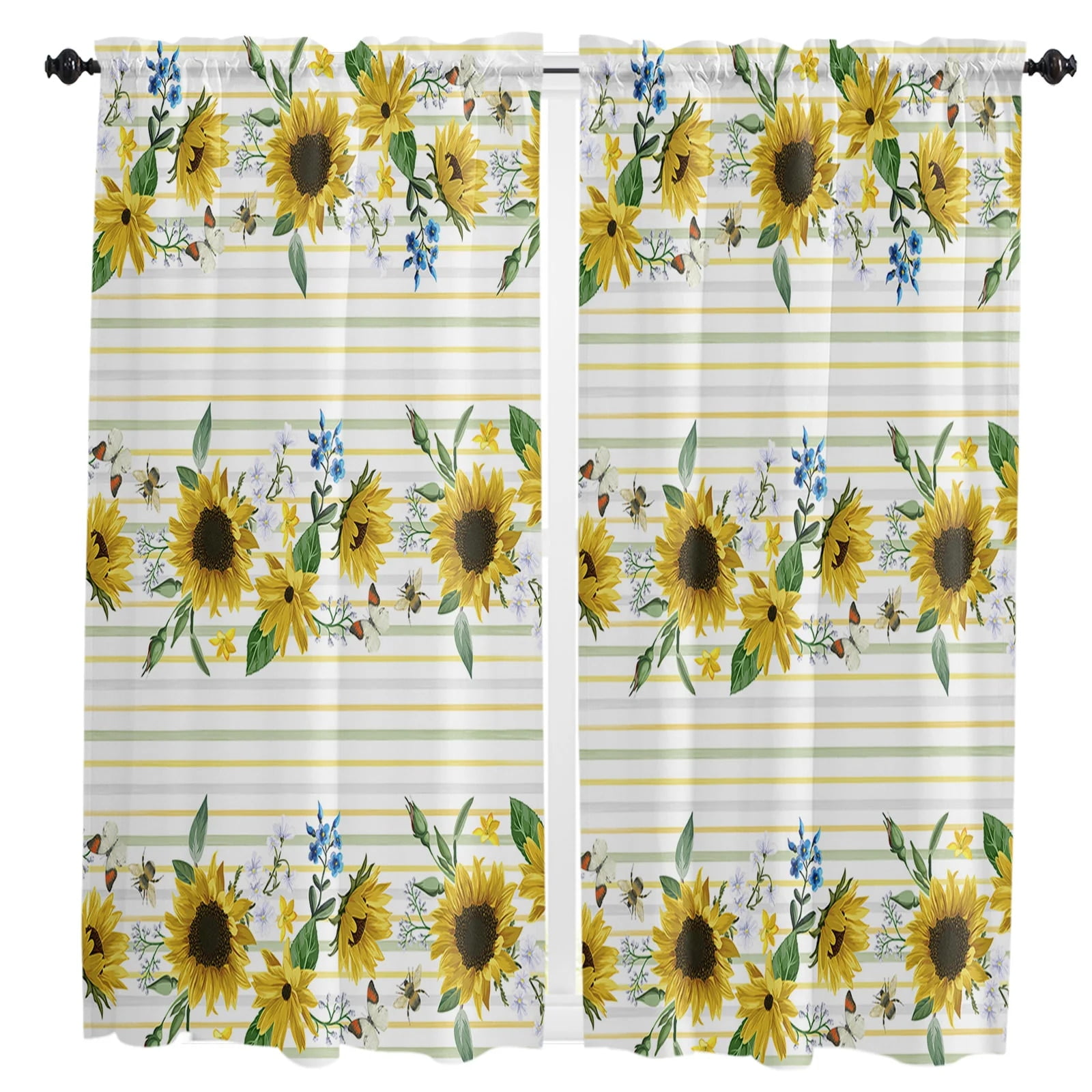 Sunflower Stripes Summer American Idyllic Rod Pocket Short Curtain Half ...