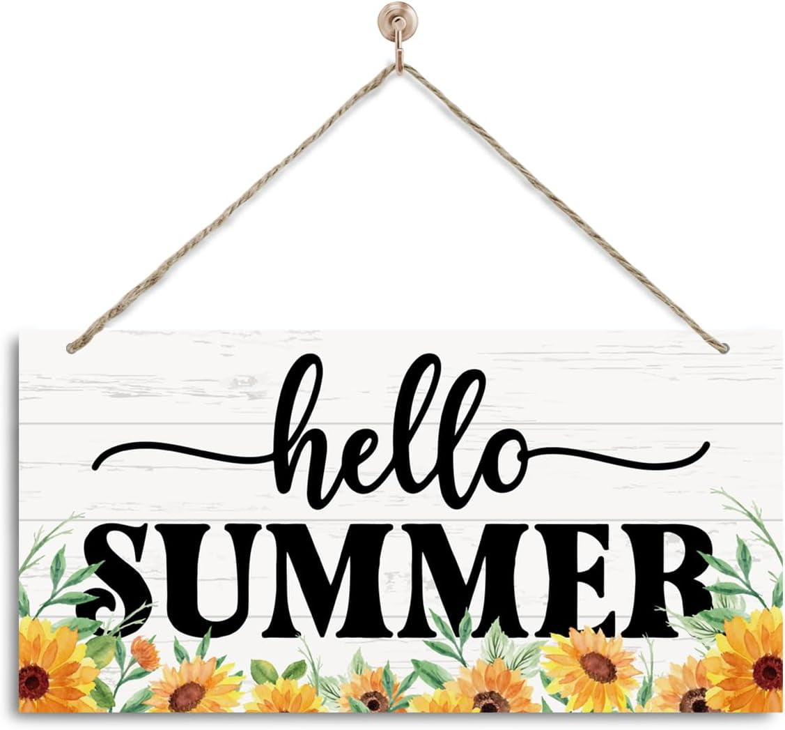 Sunflower Summer Decor, Hello Summer Hanging Sign, Decorative Wall ...