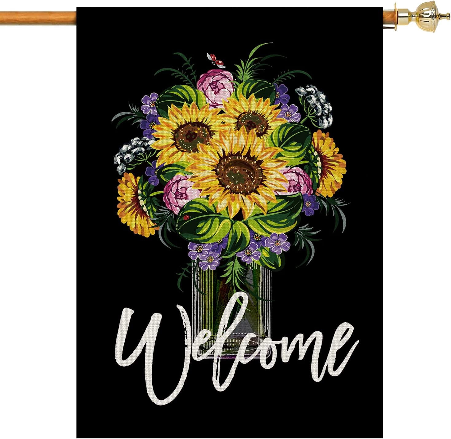 Sunflower Summer Houses Flag Double Sided Burlap Outdoor Decor Flags 28 ...