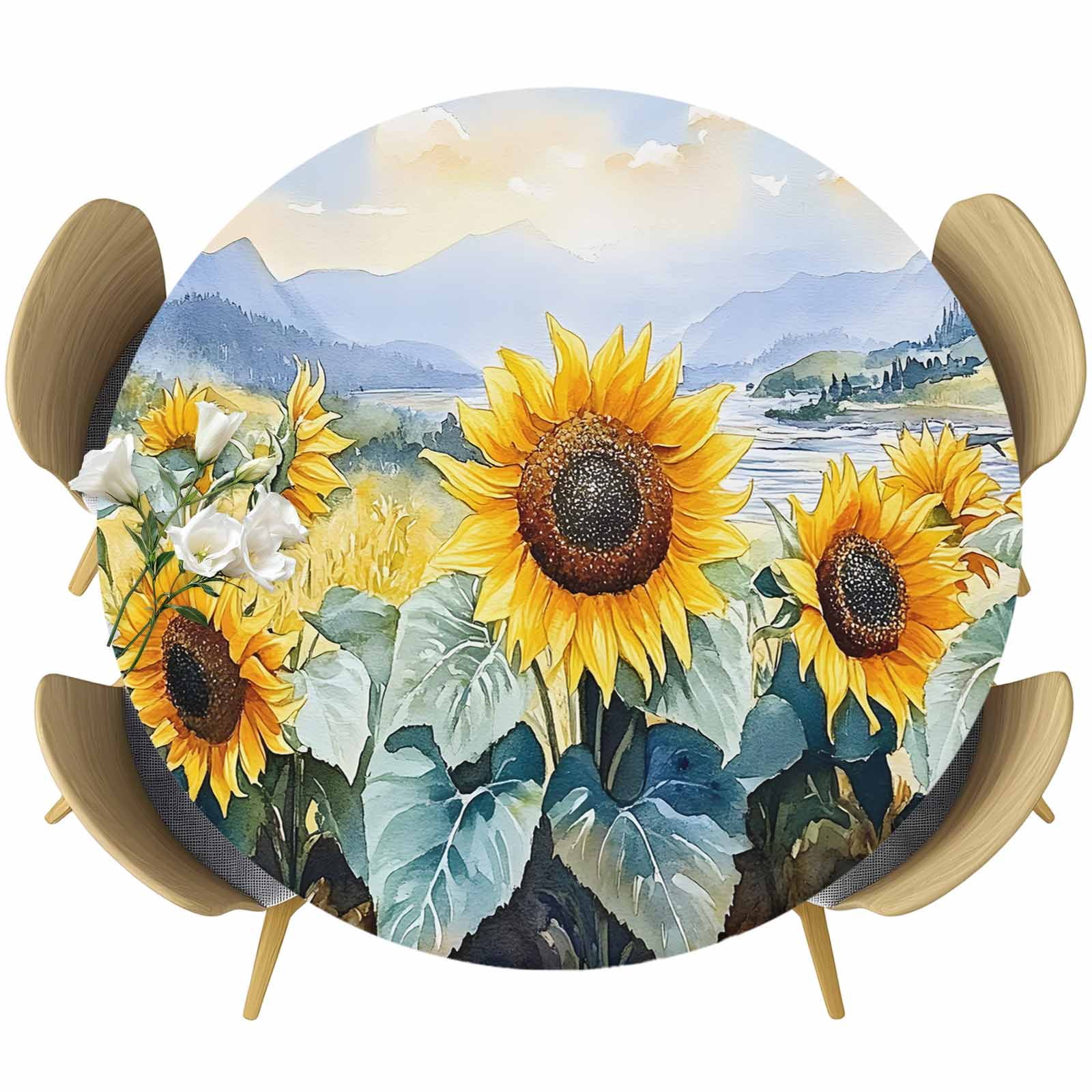 Sunflower Summer Round Tablecloth 36-44 Inch Round Fitted Table Cloth ...