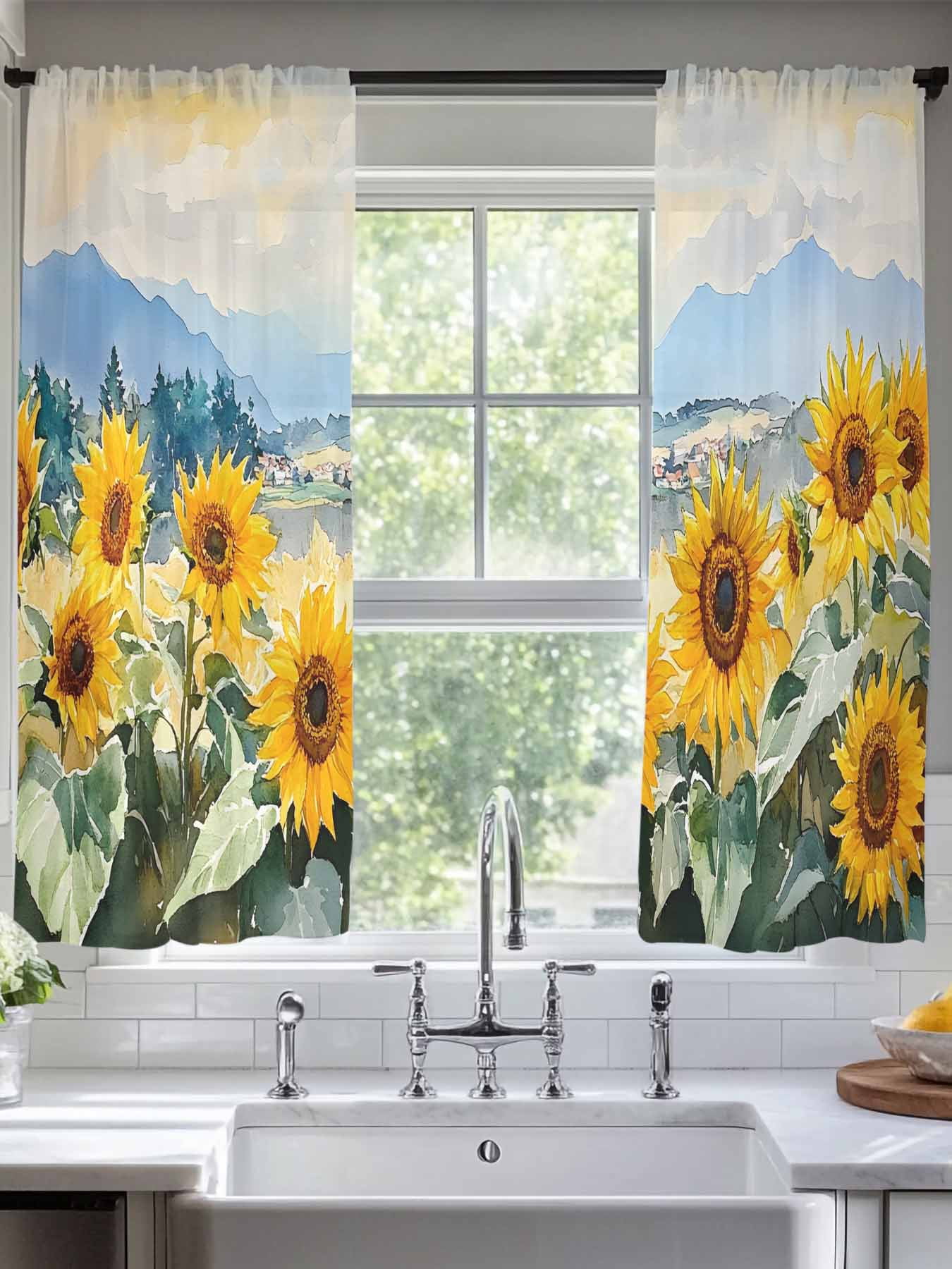 Sunflower Summer Sheer Curtains for Living Room Bedroom Farmhouse Field ...