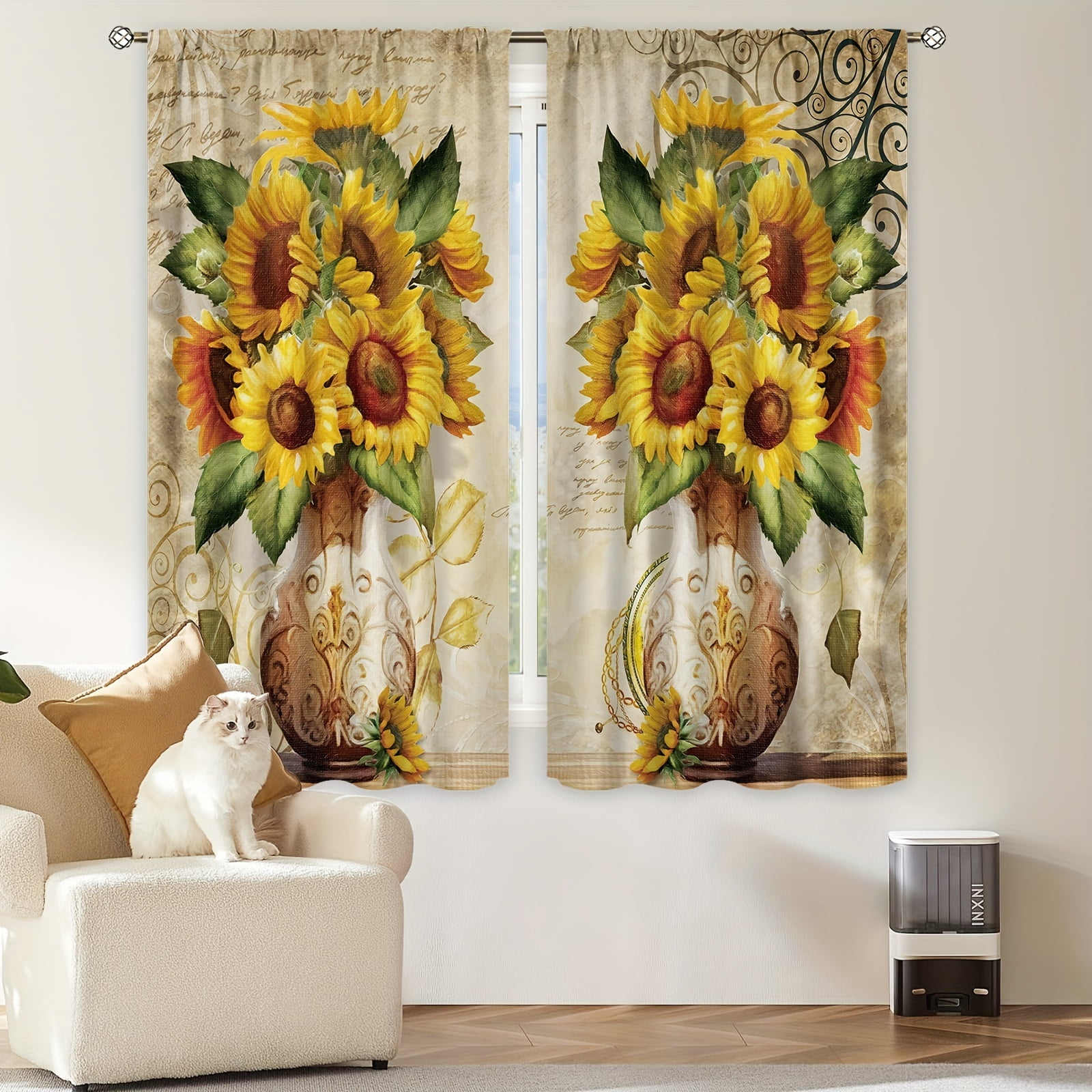 Sunflower Sun Flower Marble Texture Green Farm Window Curtains Blinds ...