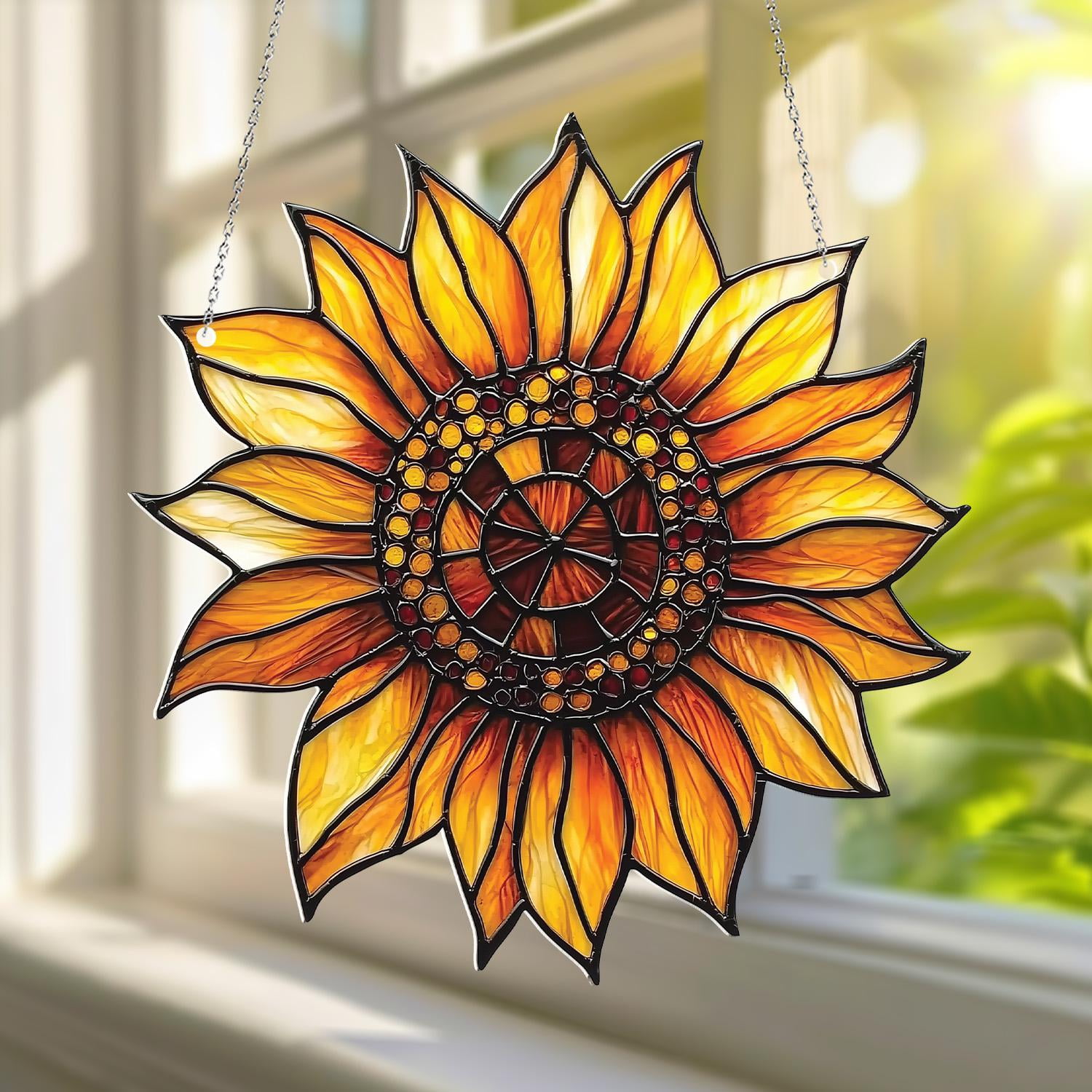 Sunflower Suncatcher: Wavy Acrylic Window Hanging with Prismatic Finish ...