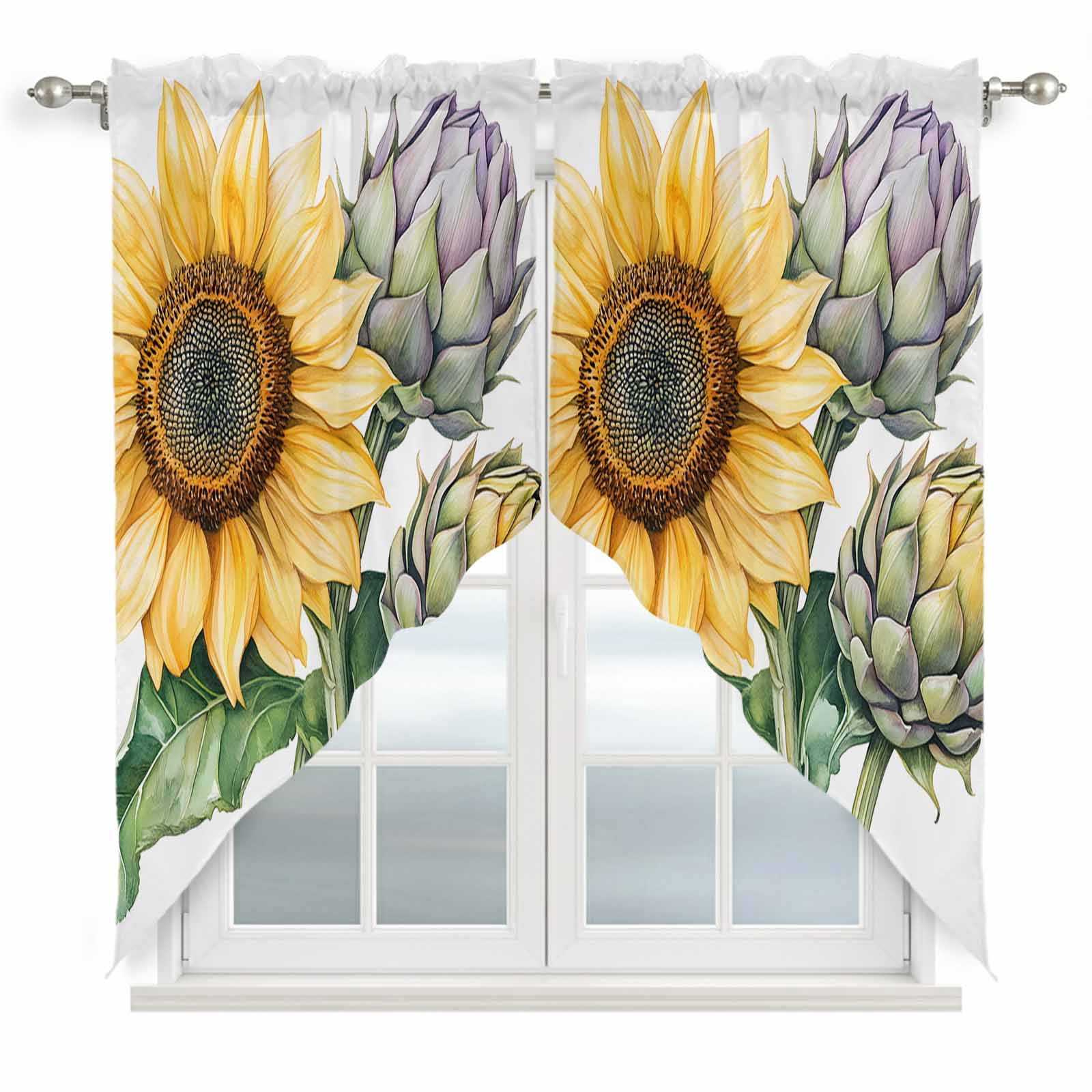 Sunflower Swag Curtains Wildflower Garden Motifs Cottagecore Floral ...
