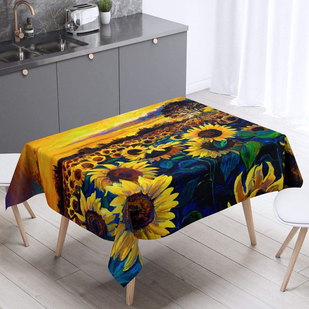 Sunflower Table Cloth Floral Print Buffet Blossom Flowers Art Table ...