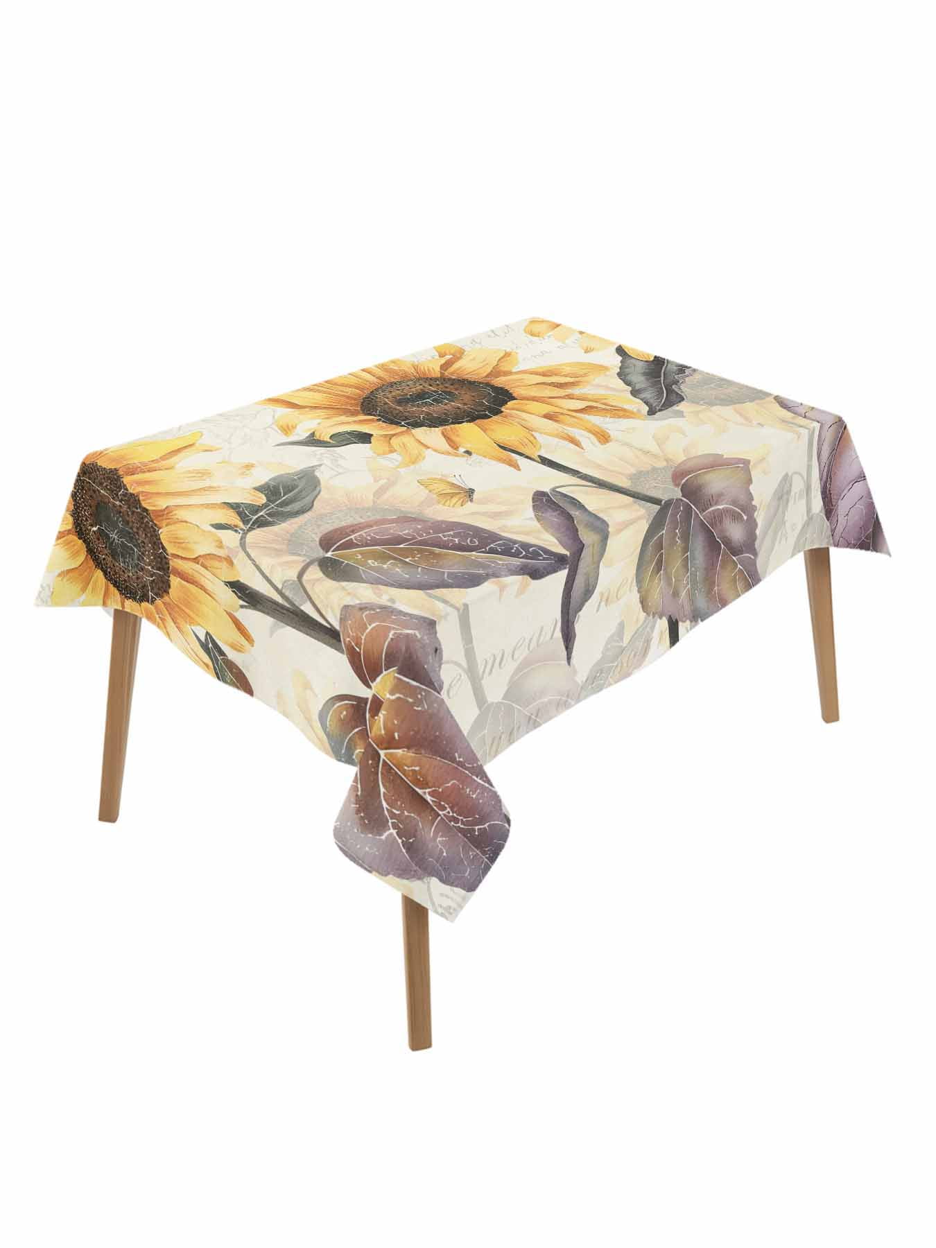 Sunflower Table Cloth, Yellow Summer Botanical Floral Farmhouse ...
